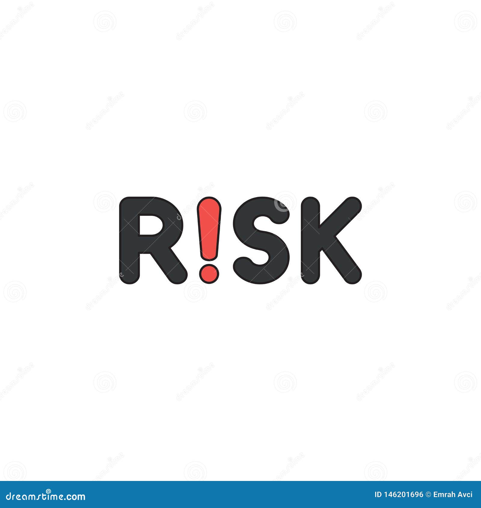 Vector Icon Concept of Risk Text with Exclamation Mark. Black Outlines ...