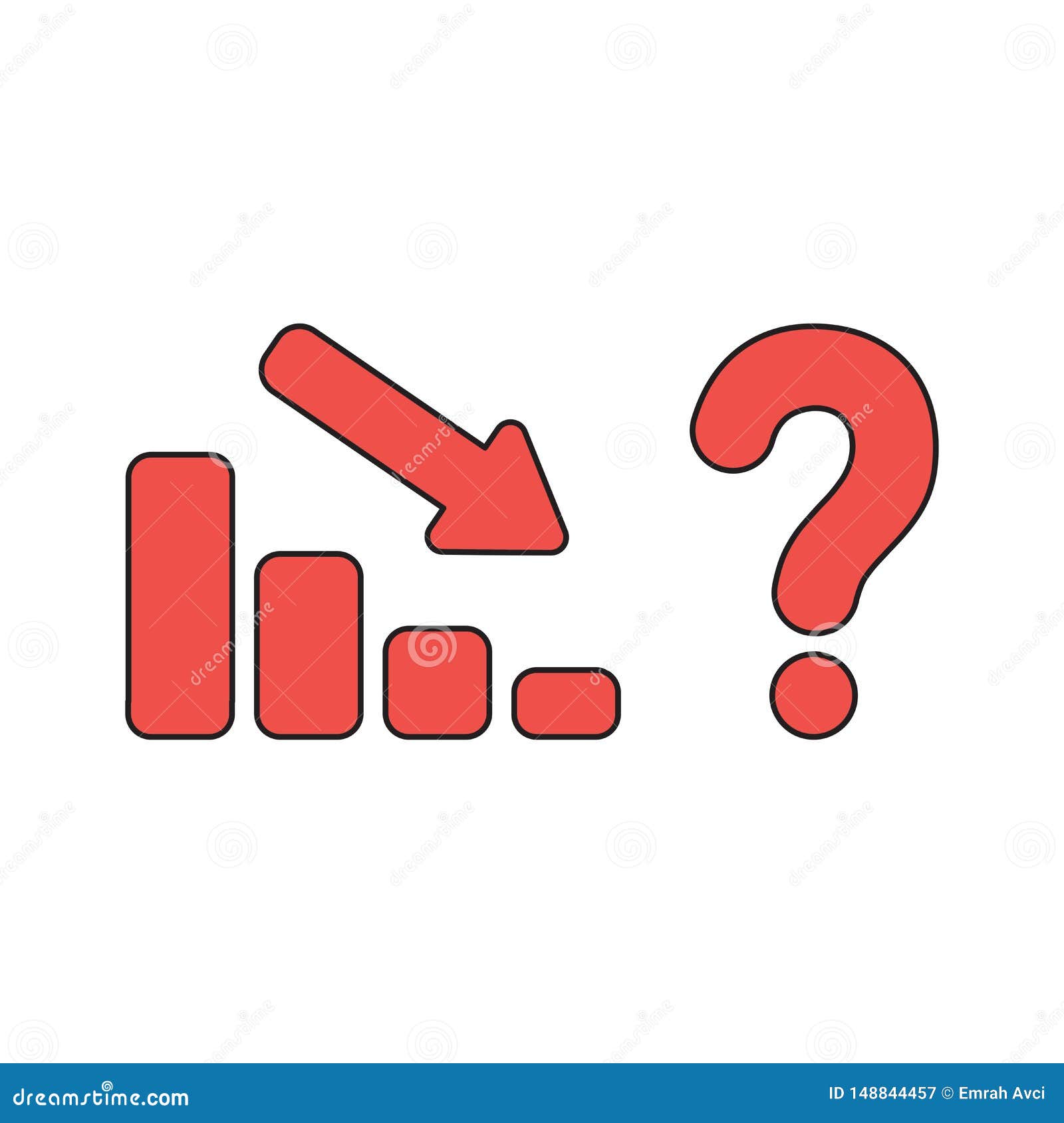 Vector Icon Concept of Sales Bar Graph Moving Down and Question Mark ...