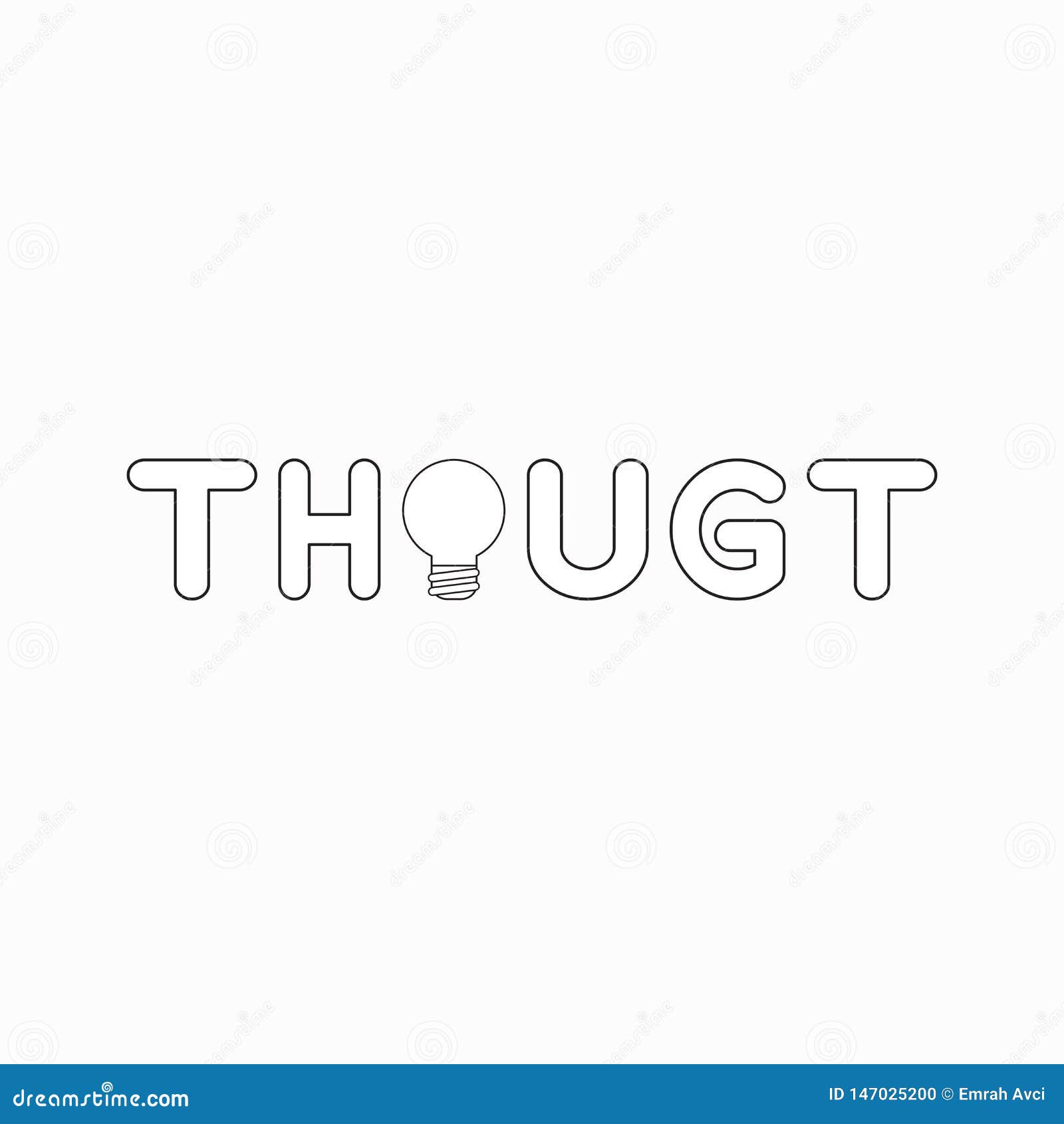 Vector Icon Concept of Thought Word with Light Bulb Stock Vector ...