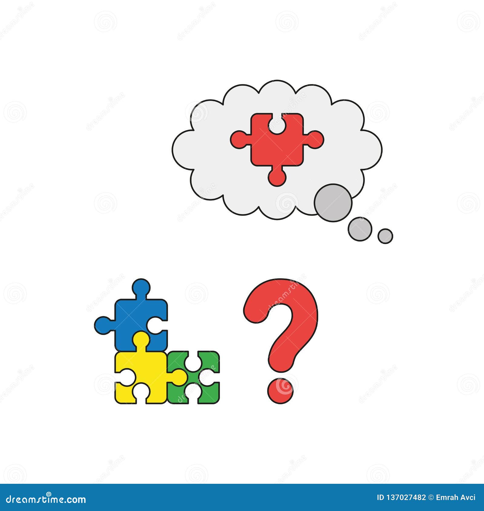 Vector Icon Concept of Three Parts Connected Puzzle, Question Mark and ...