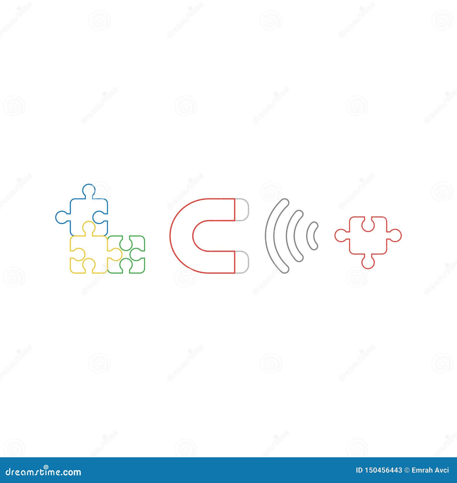 Vector Icon Concept of Three Puzzle Pieces Connected and Magnet ...