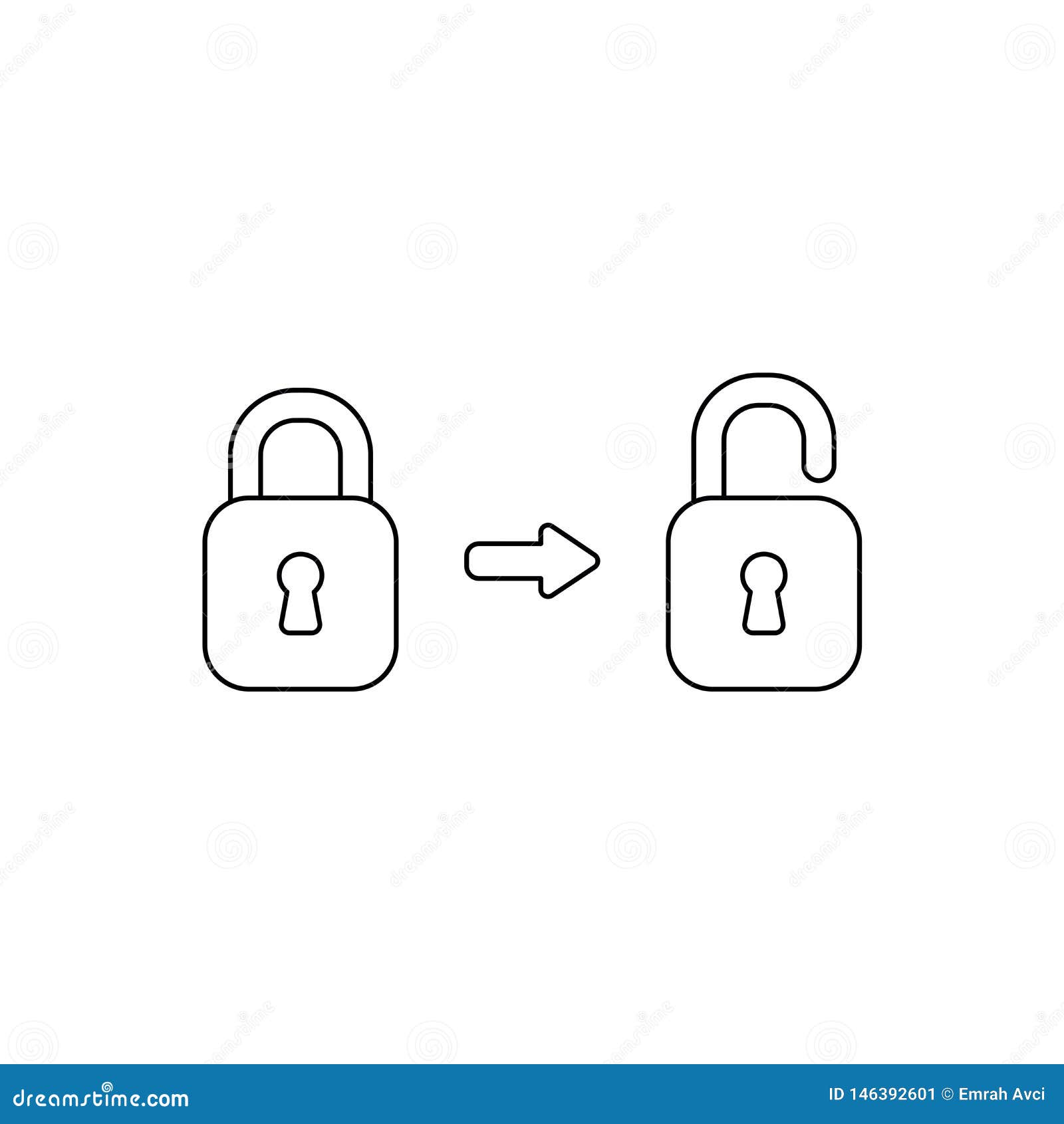 Vector Icon Concept of Two Padlock, Closed and Opened. Black Outline ...