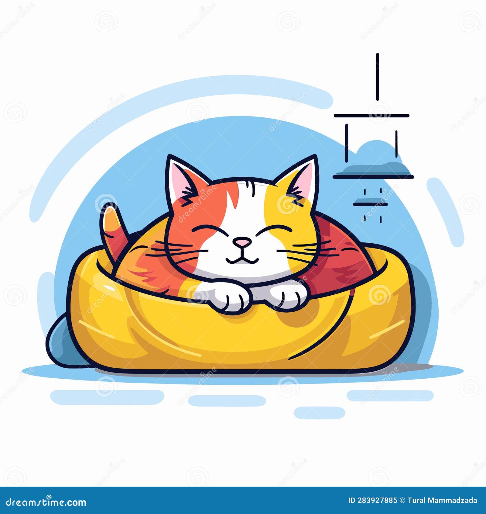 Vector Icon of a Cute Cat Peacefully Sleeping on a Cozy Bean Bag Stock ...