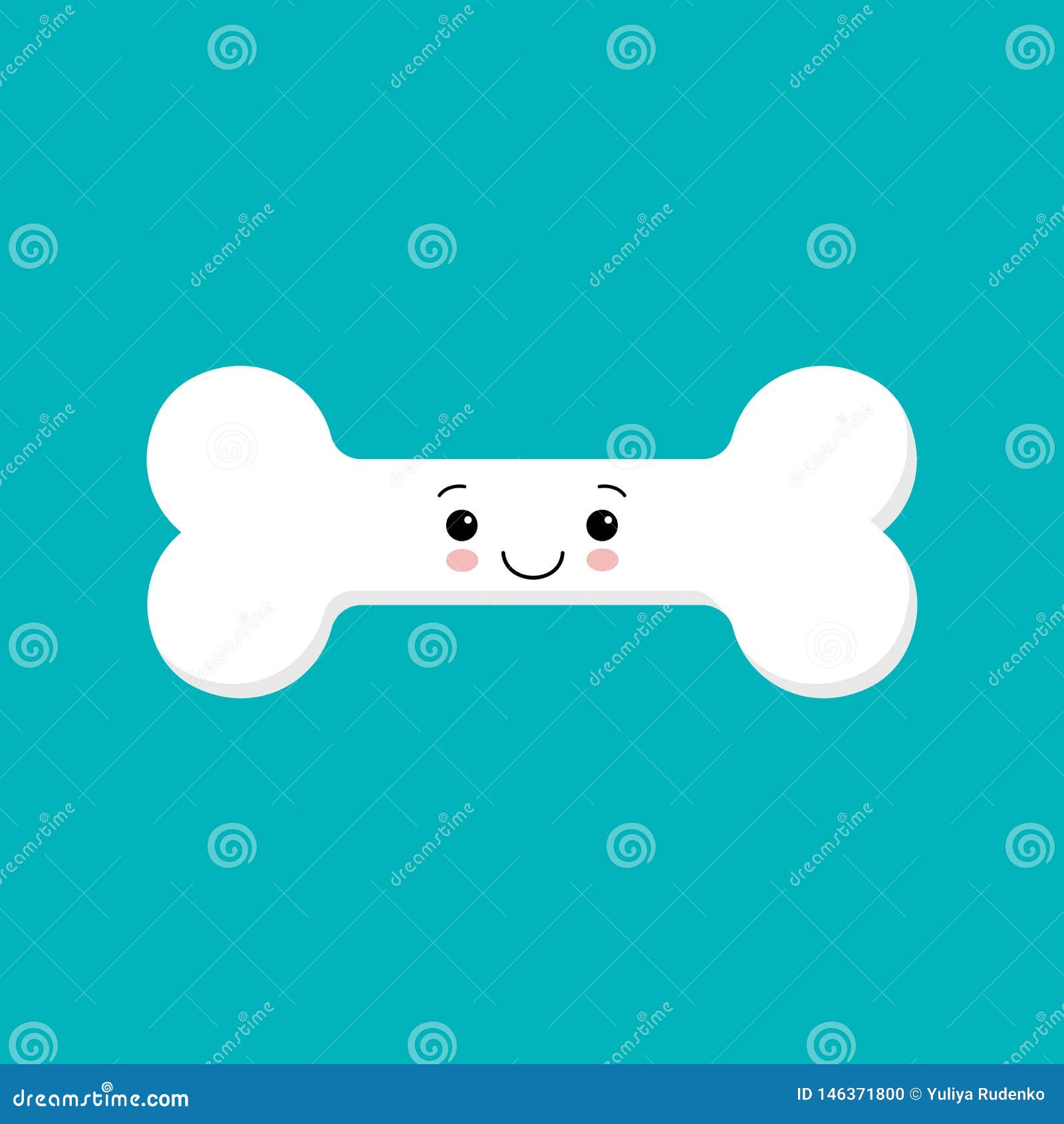 Vector Icon of Dog Bone. Vector White Icon on Blue Background. Kawaii ...