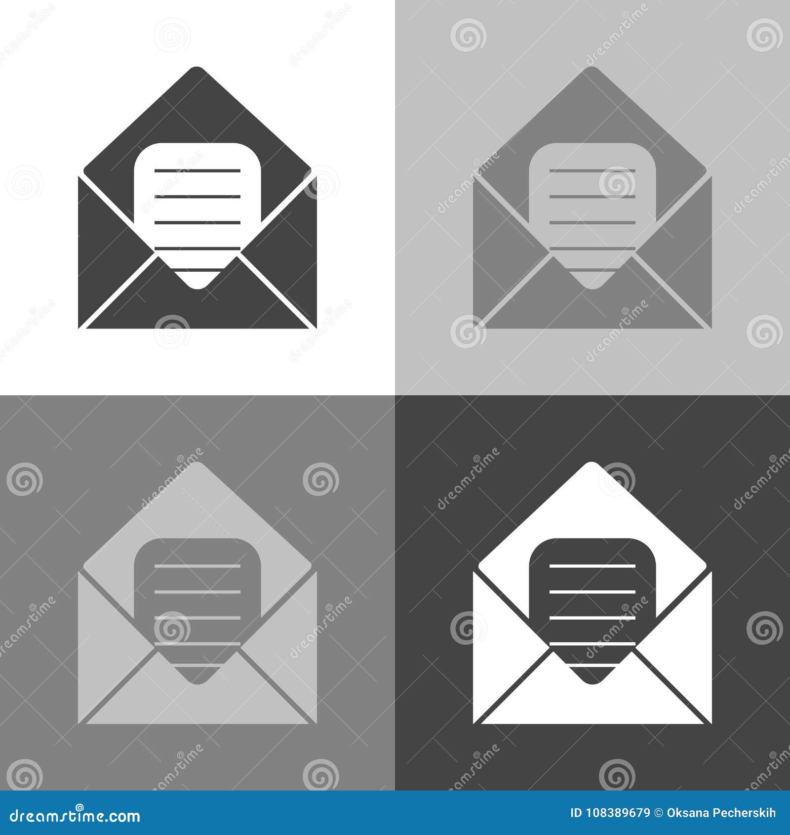 Vector Icon Envelope, Message, Mail. Vector Icon Set on White-grey ...