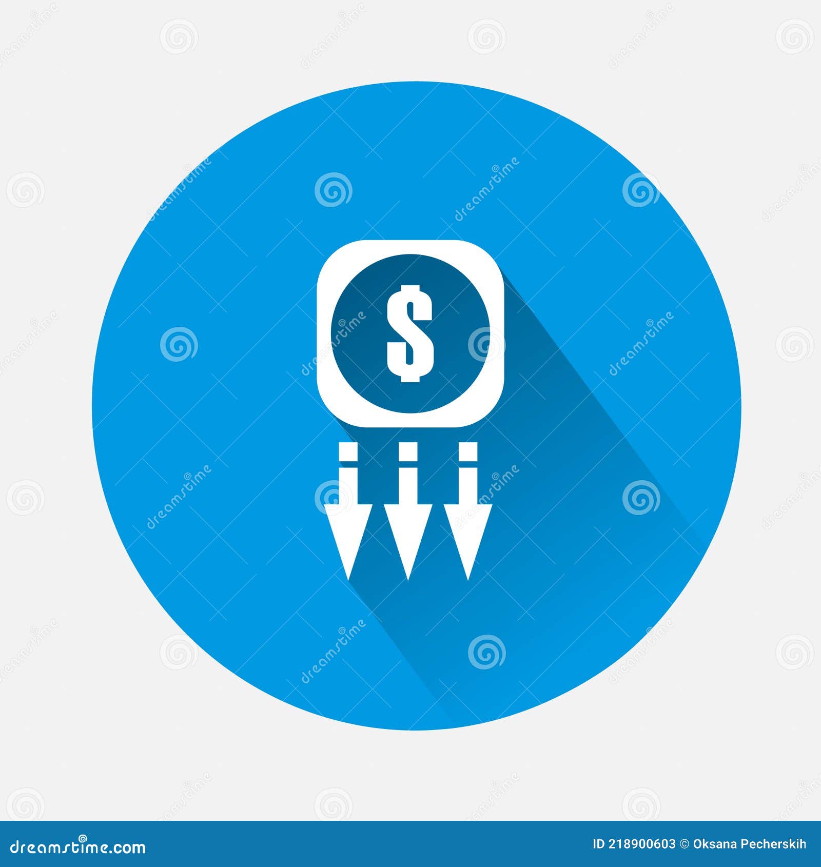 Vector Icon Financial Regression, Economic Decline Icon on Blue ...