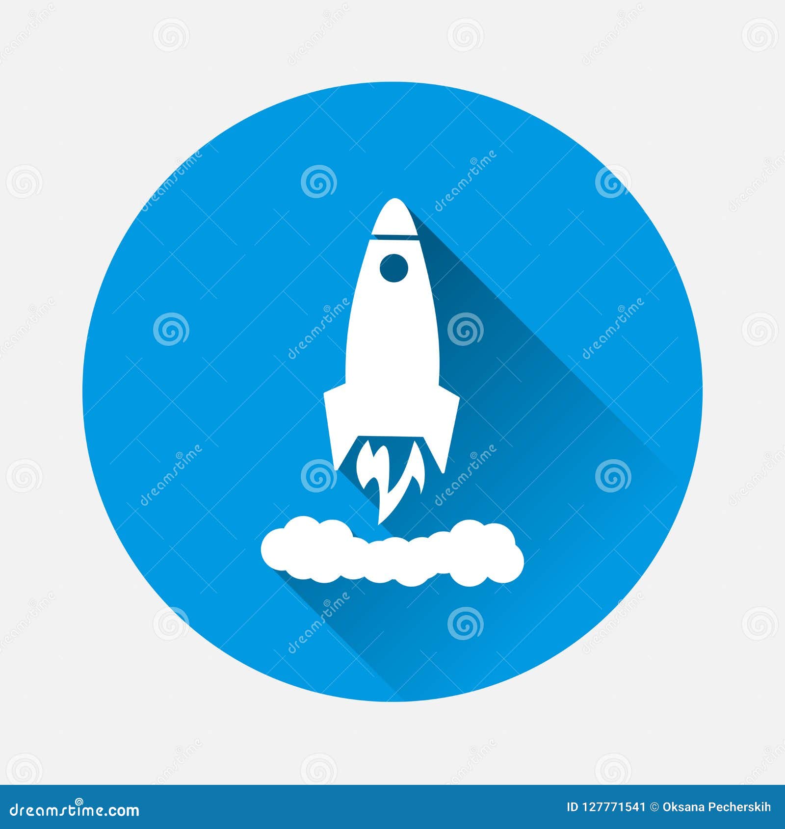 Vector Icon Flying Rocket on Blue Background. Flat Image Rocket Stock ...