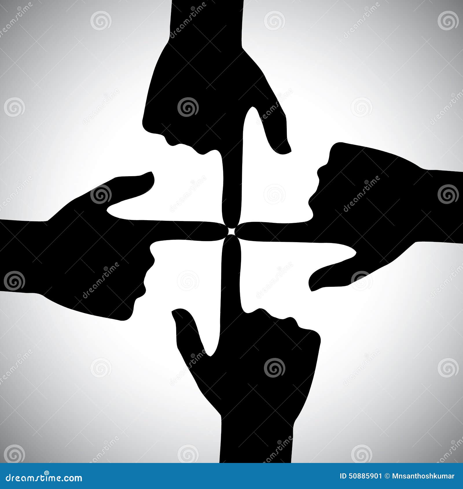 Vector Icon of Four Hands Pointing Each Other - Concept of Unity Stock ...