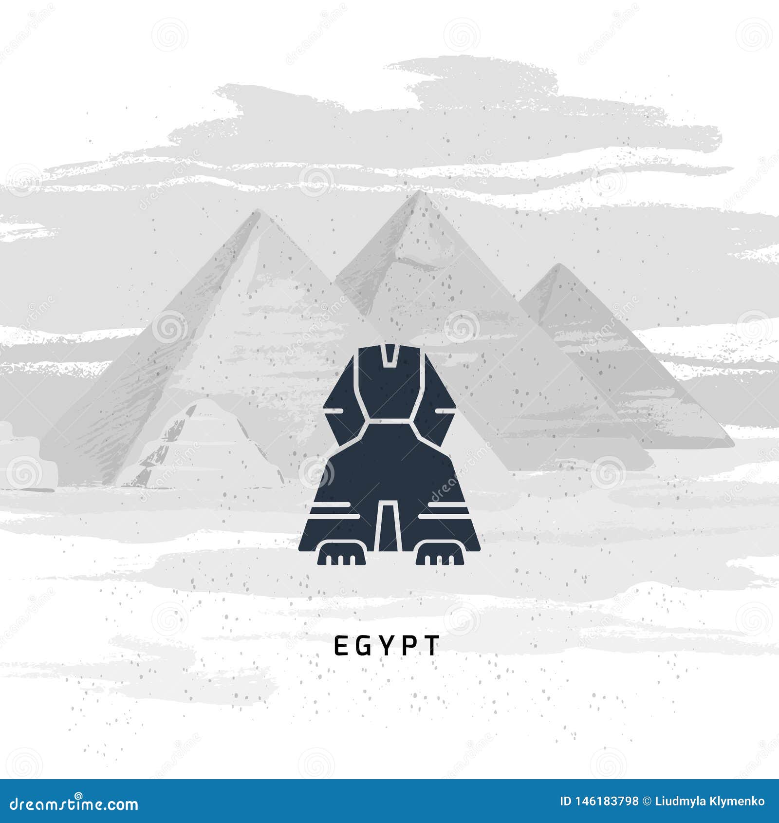 Great Sphinx Egypt Of Giza Logo With Pyramid Vector Illustration On The ...