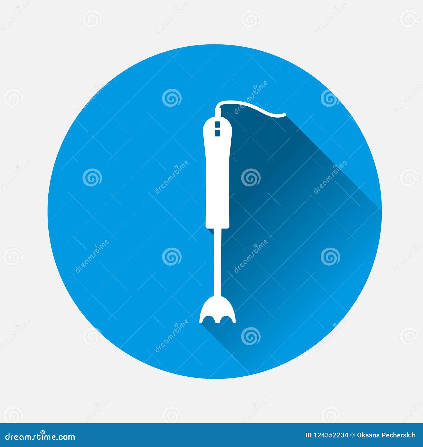 Vector Icon of a Hand Blender on Blue Background. Flat Image Ho Stock ...