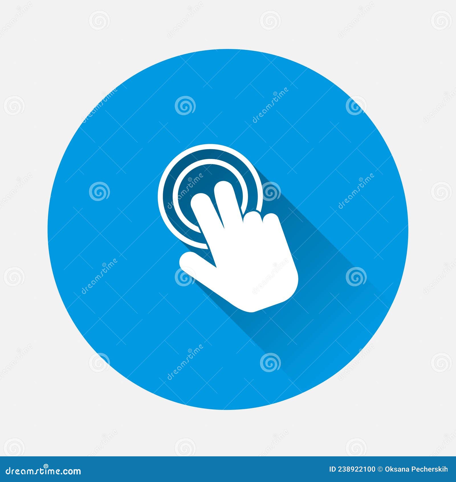 Vector Icon Hand Presses Clicks on the Button Icon on Blue Background ...