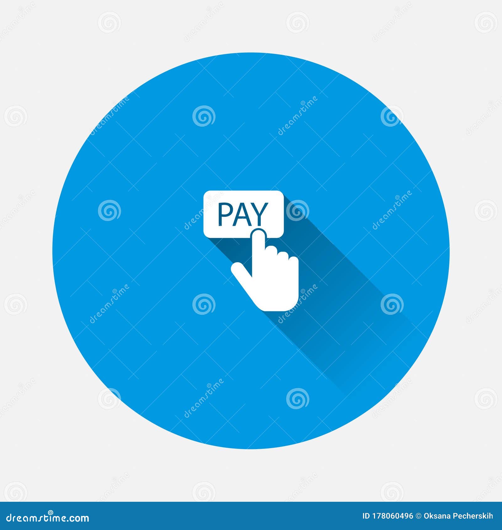 Vector Icon Hand Presses the Pay Button Icon on Blue Background. Flat ...