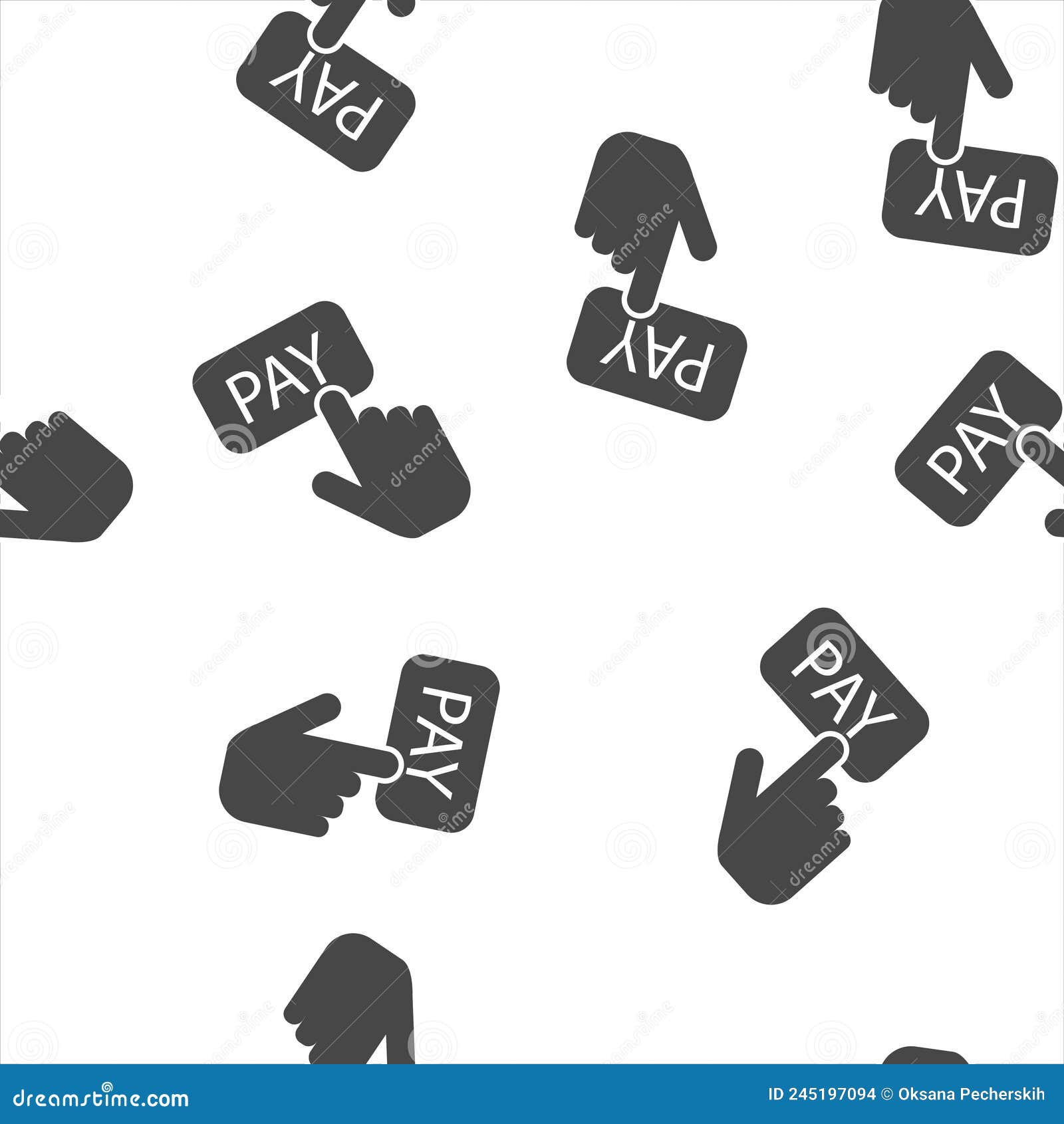 Vector Icon Hand Presses the Pay Button Seamless Pattern on a White ...