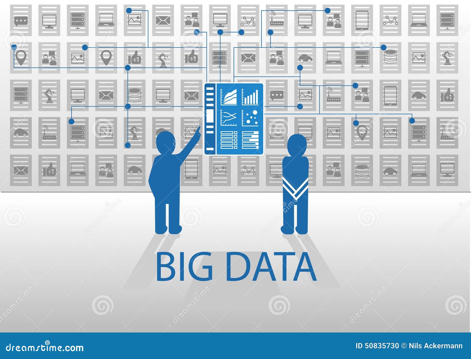 Vector Icon Illustration in Flat Design with Blue and Grey for Big Data ...