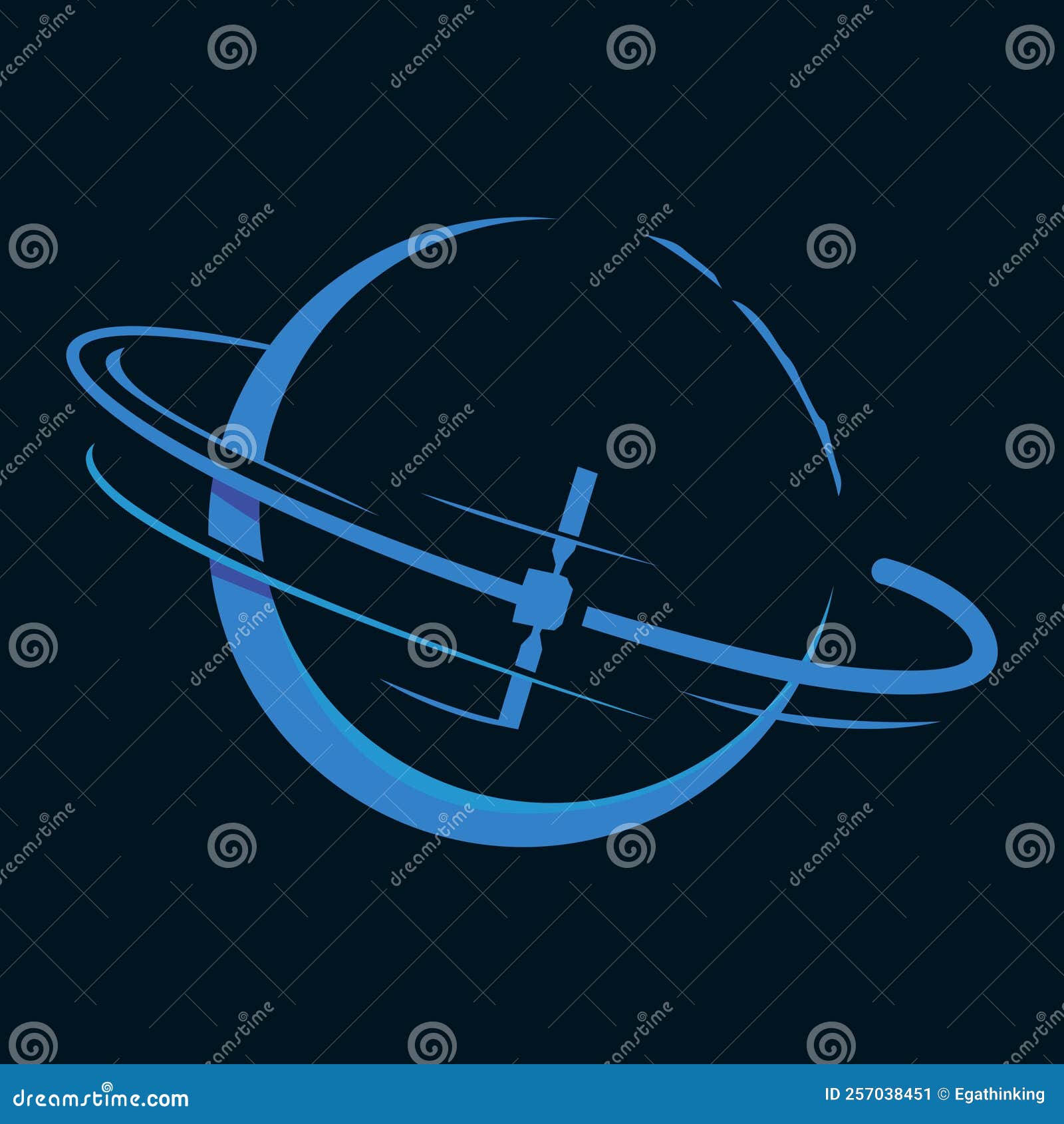Vector Icon Illustration of a Satellite Orbiting a Planet Stock ...