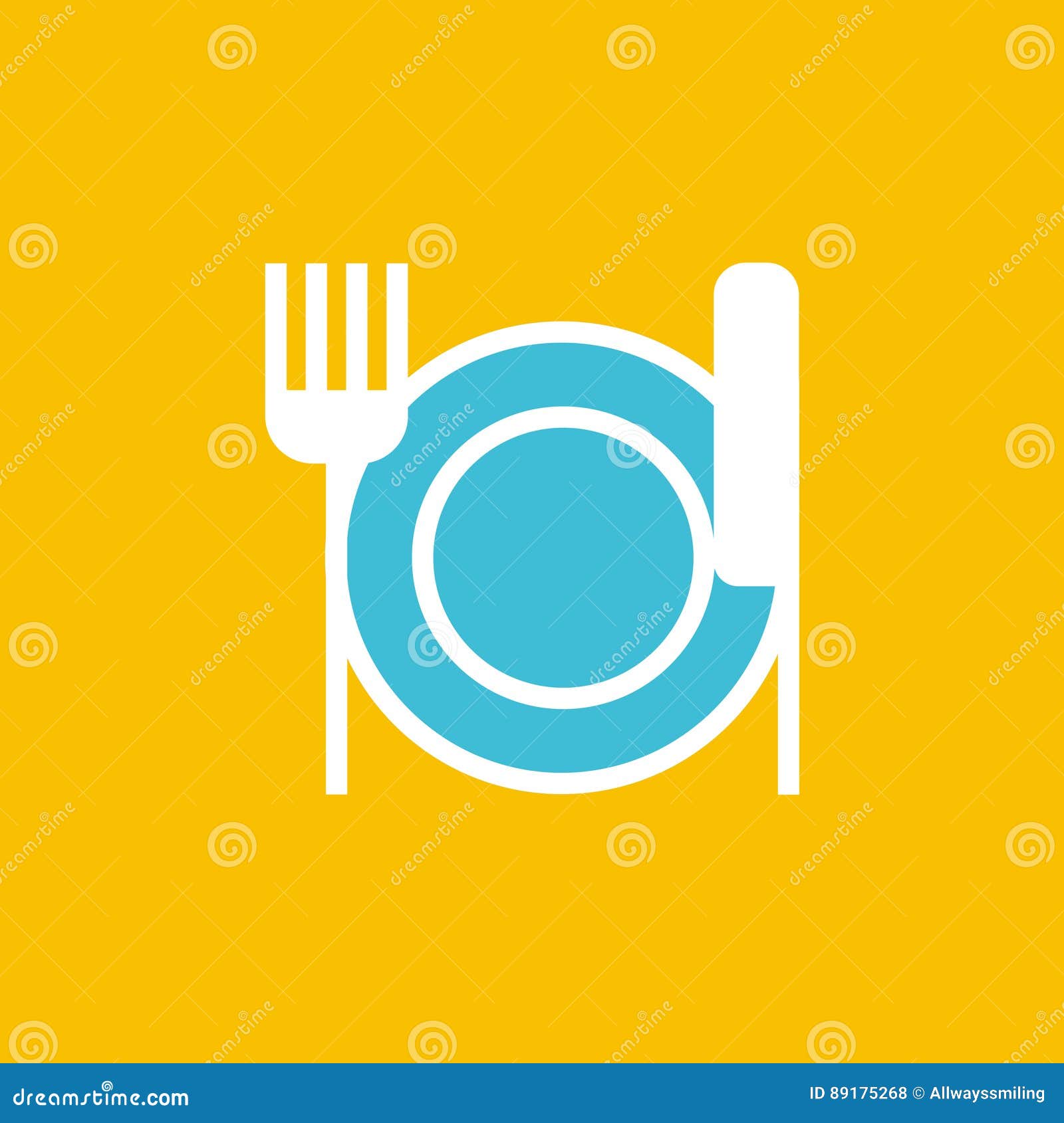 Vector Icon or Illustration Showing Plate, Knife and Fork in Outline ...