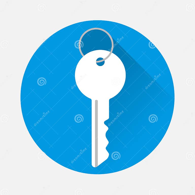Vector Icon Key on Blue Background. Flat Image Key with Long Shadow ...
