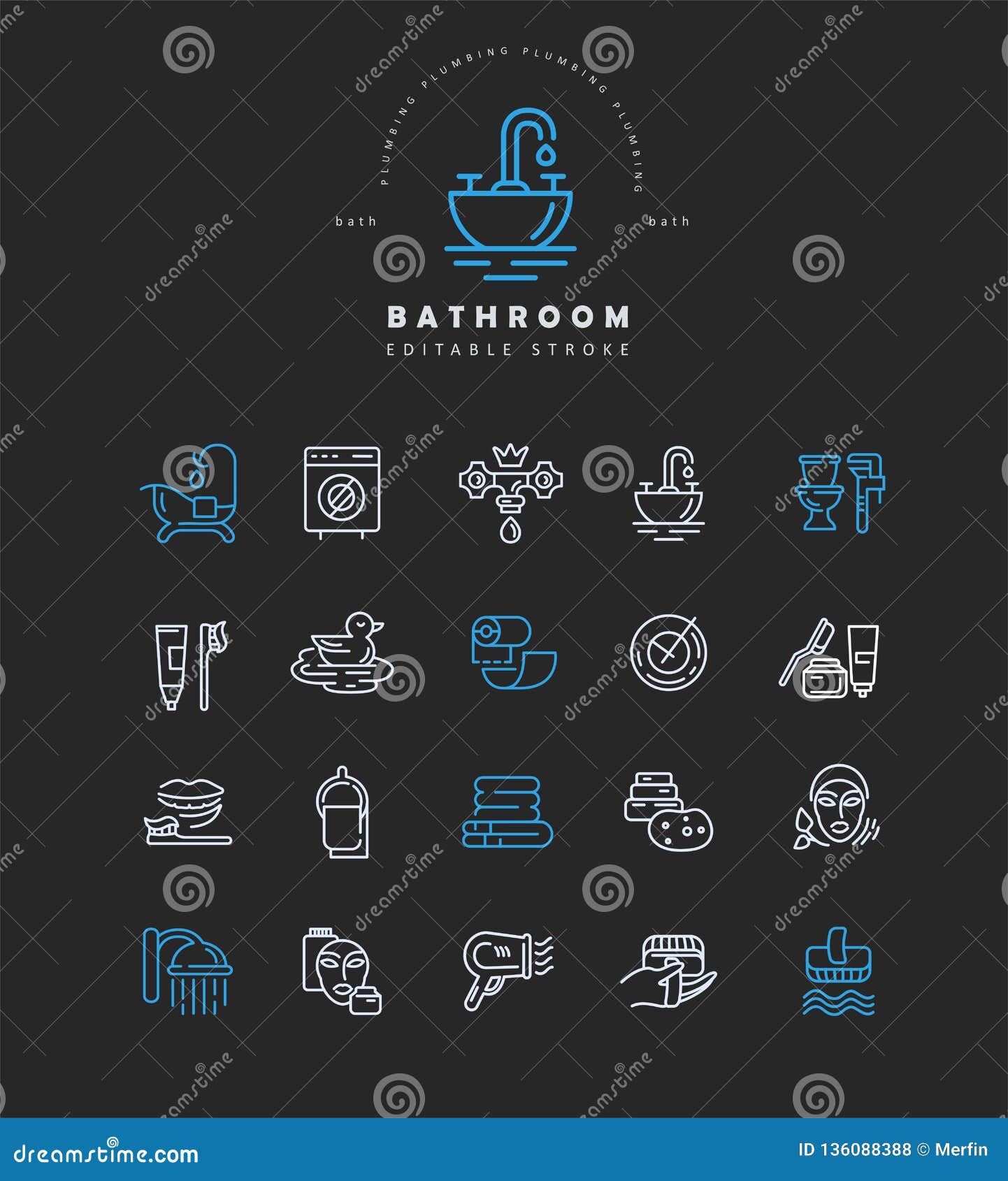 Vector Icon and Logo of Bathroom. Editable Outline Stroke Stock Vector ...