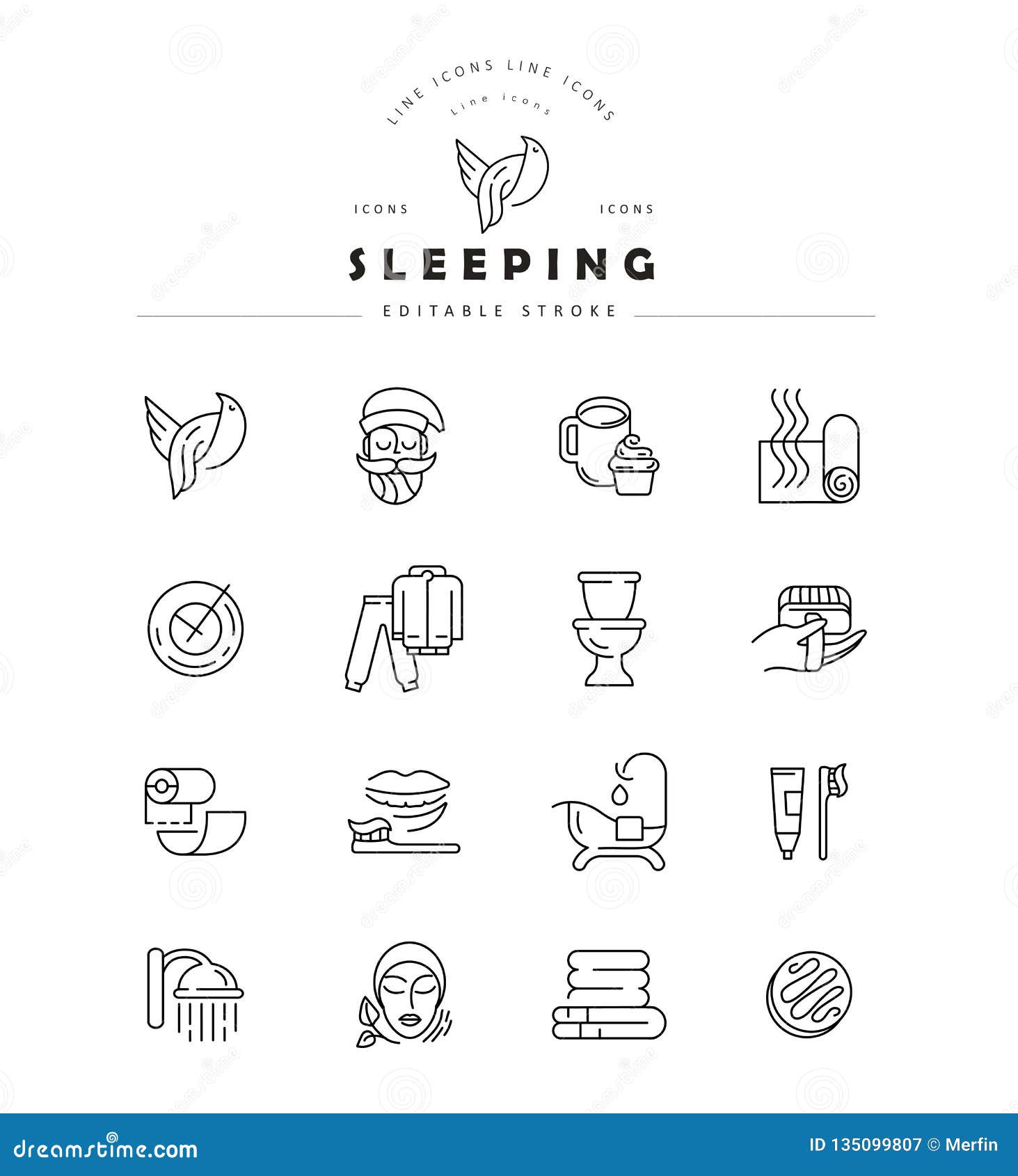 Vector Icon and Logo for Sleeping. Editable Outline Stroke Size Stock ...