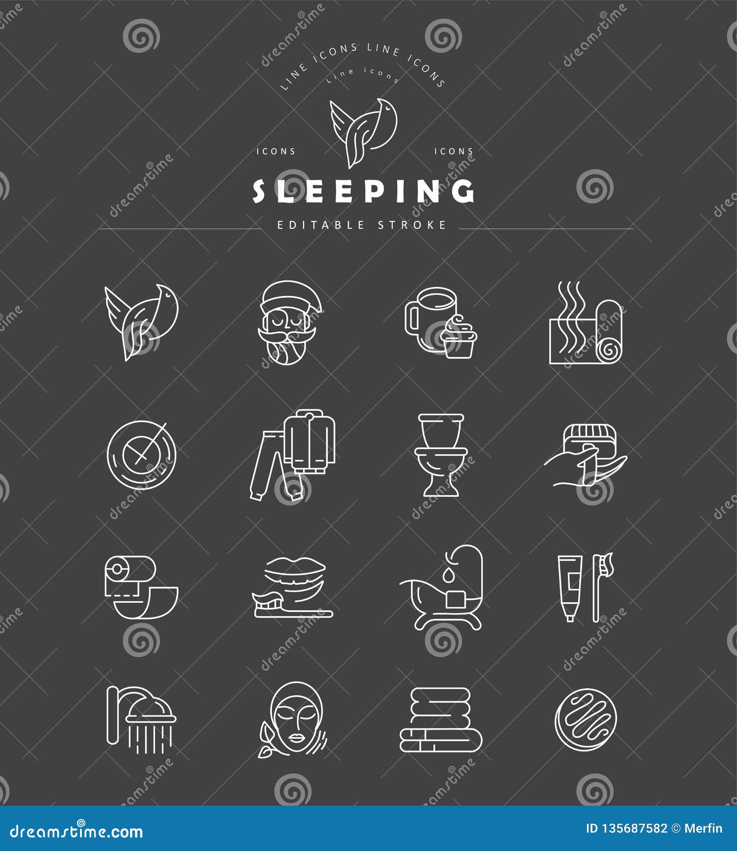 Vector Icon and Logo for Sleeping. Editable Outline Stroke Size Stock ...