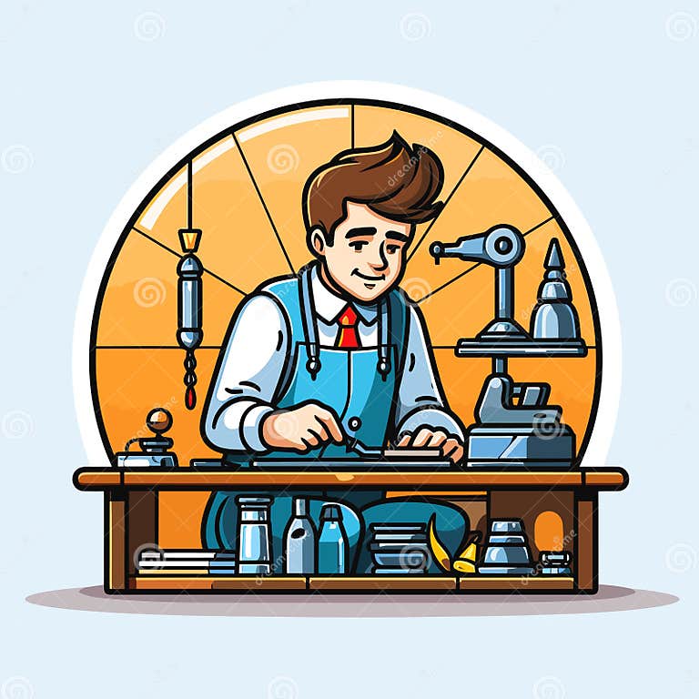 Vector Icon of a Man Operating a Machine in a Workshop Stock ...