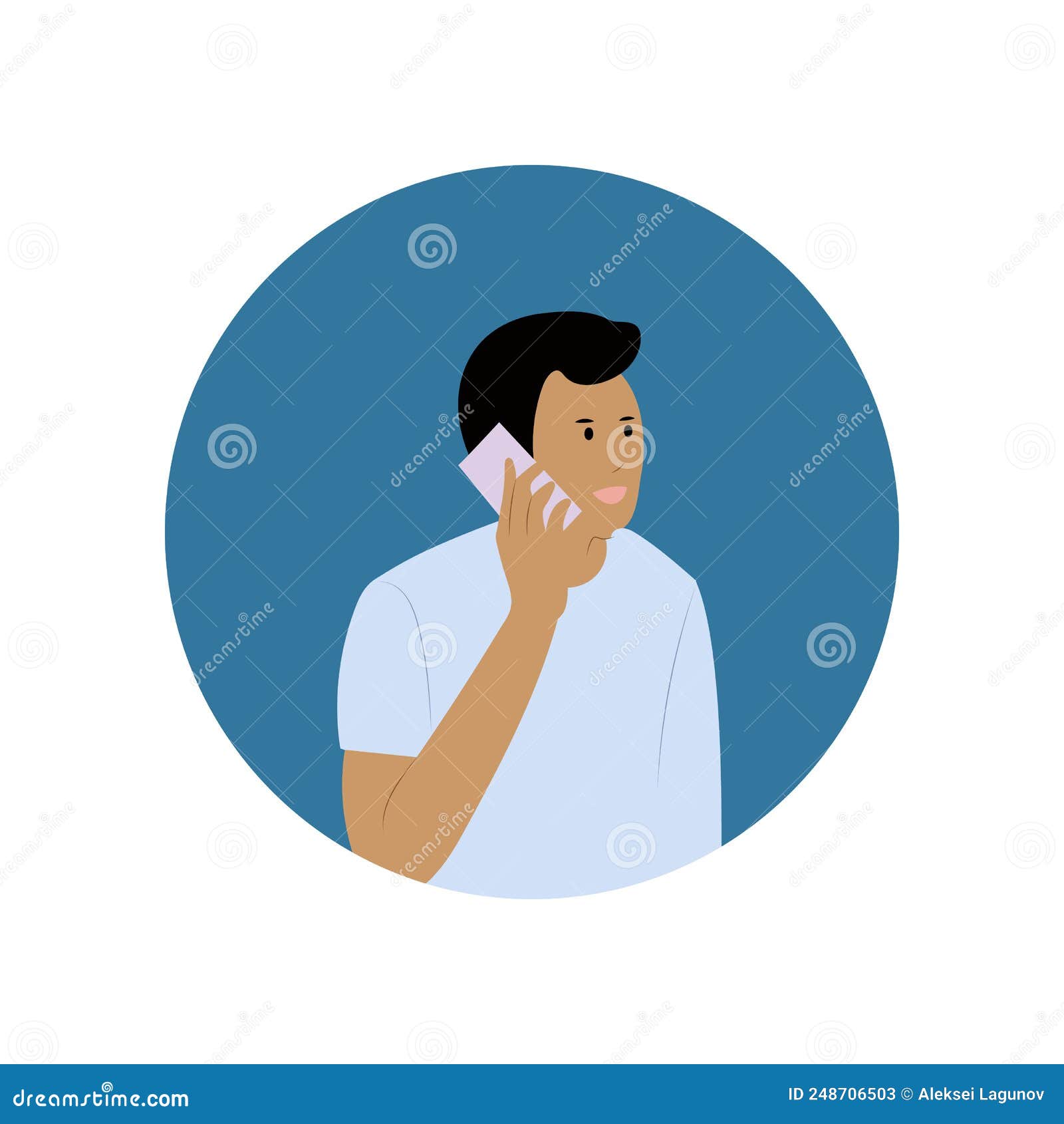 Vector Icon Man Talking on Phone, Guy in Circle Flat Style Illustration ...