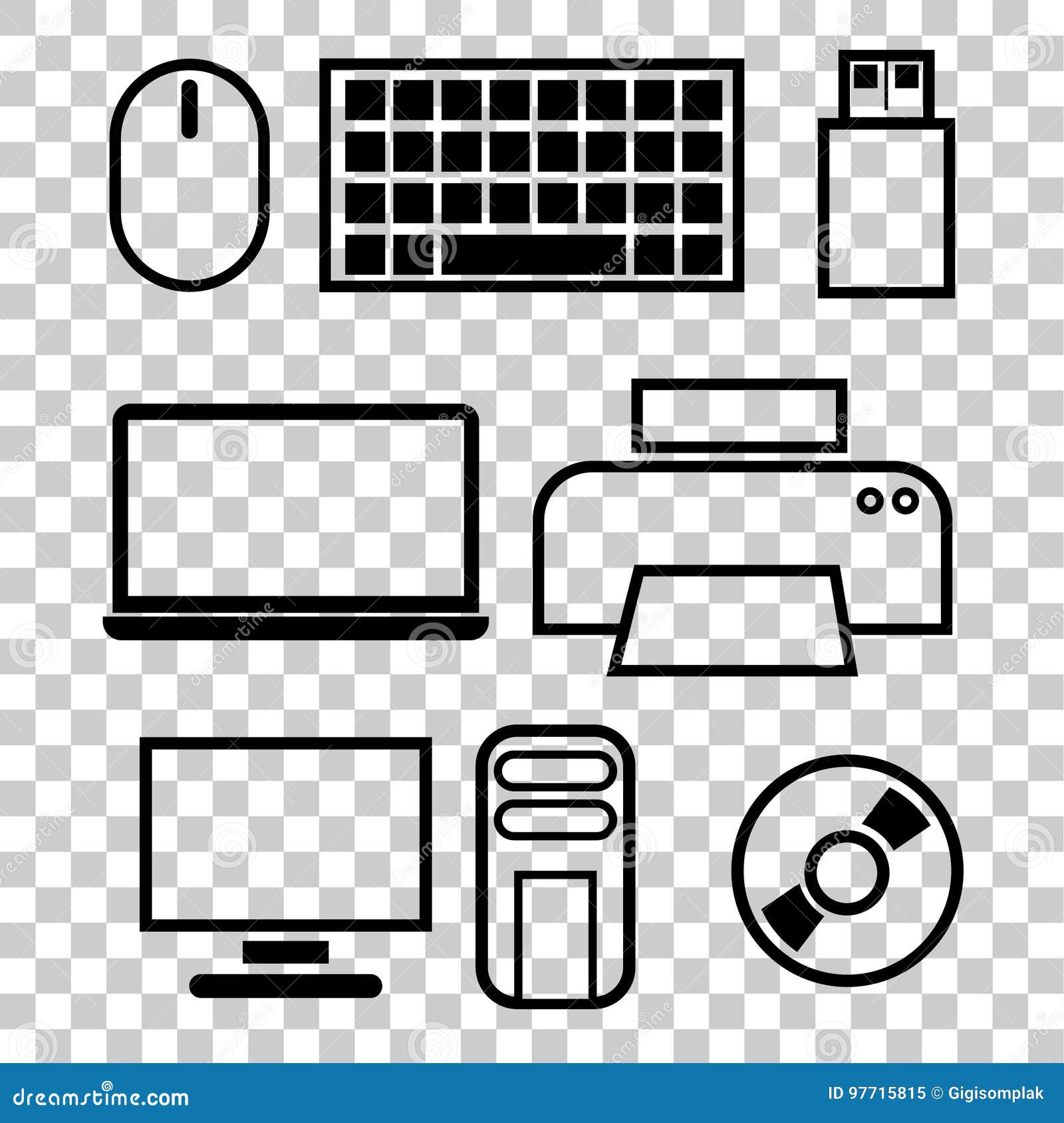 Icon Mouse, Keyboard, Usb, Flash Disk, Printer, Laptop, Disc, Cpu for ...