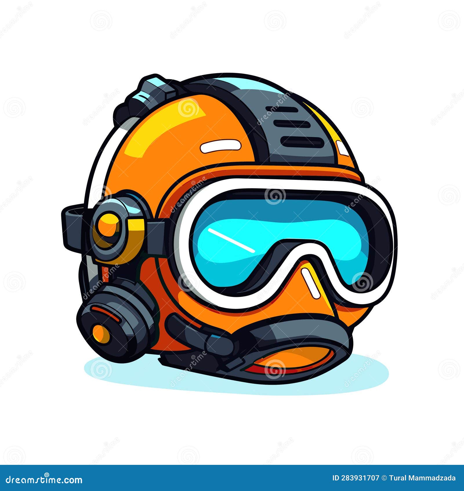 Vector Icon of an Orange Diving Mask with Goggles on a White Background ...