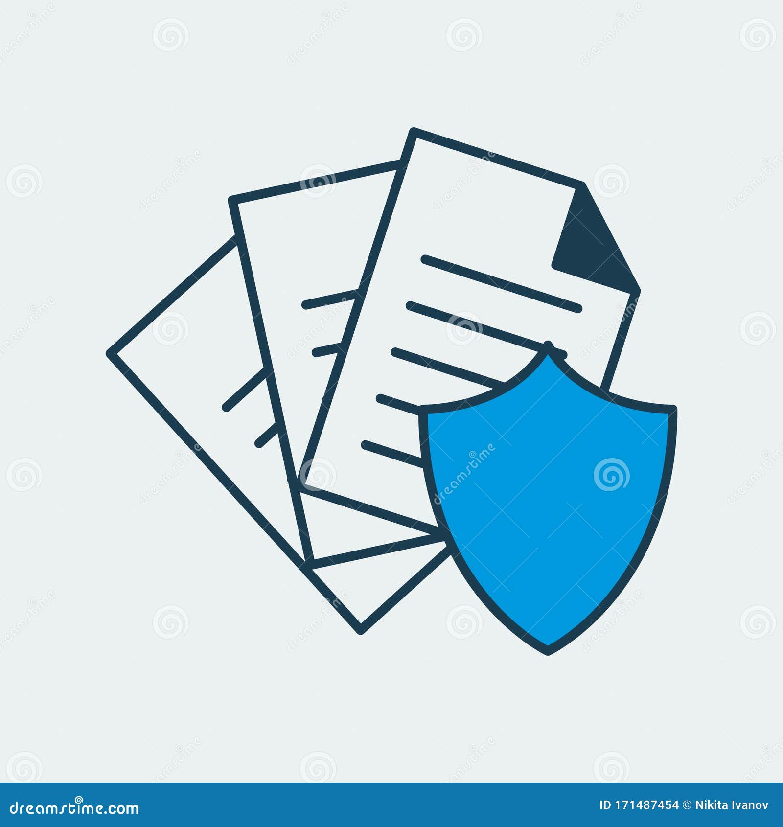 Vector Icon of a Paper Documents and a Shield. it Represents Protection ...