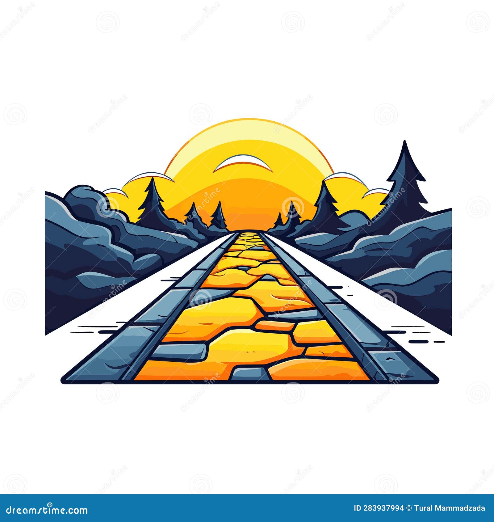 Vector Icon of a Scenic Road Surrounded by Trees and Mountains Stock ...