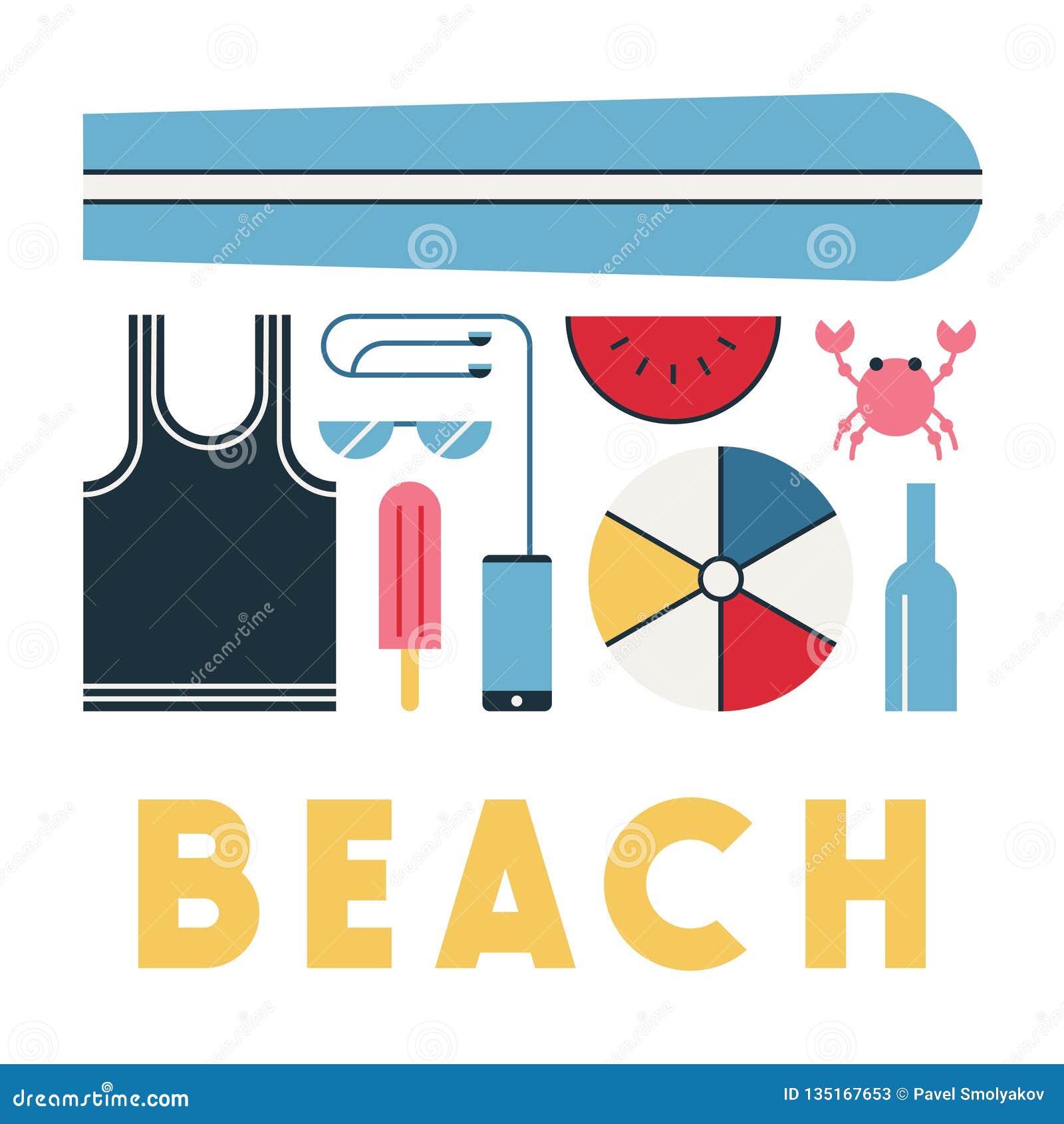 Vector icon set of beach stock vector. Illustration of graphic - 135167653