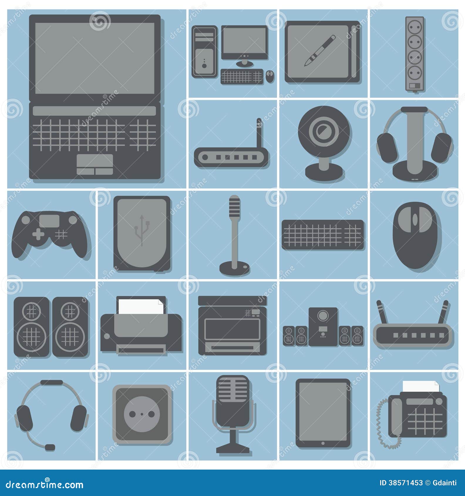 Vector Icon Set of Computer Gadgets and Devices 22 Squares Collection ...