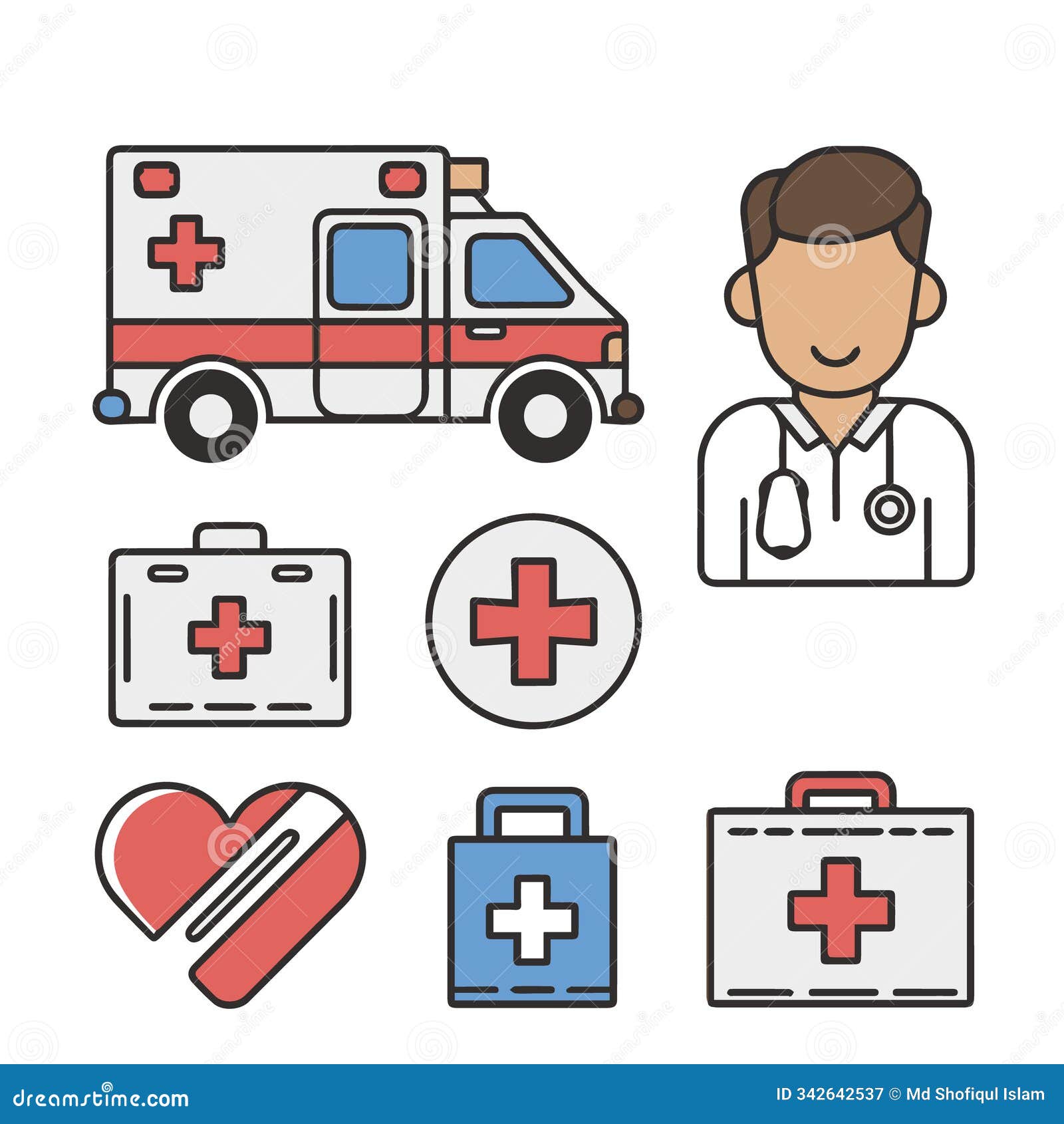 Vector Icon Set of Emergency Medical Symbols Stock Illustration ...