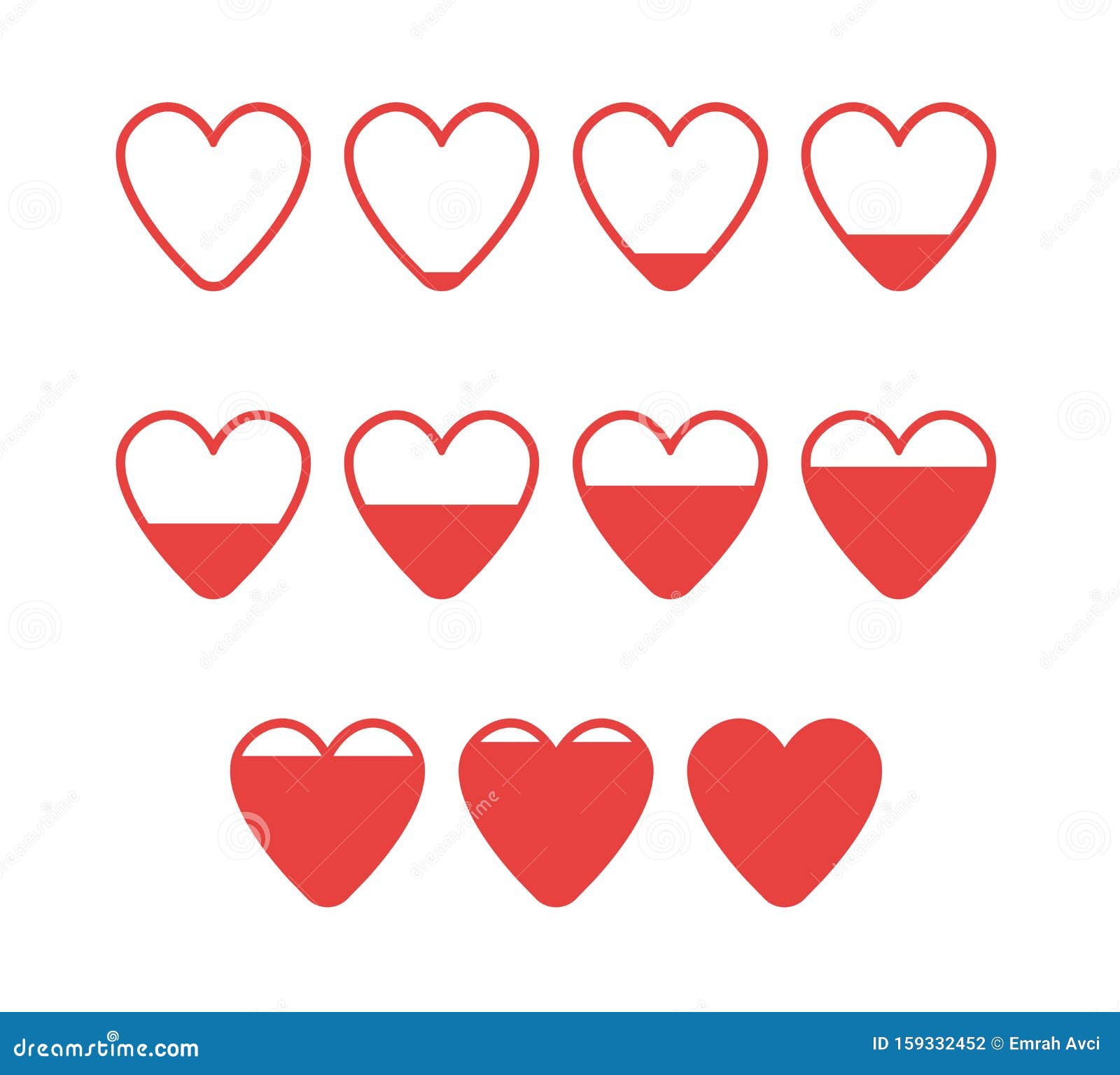 Vector Icon Set of from Empty To Full Hearts Stock Vector ...