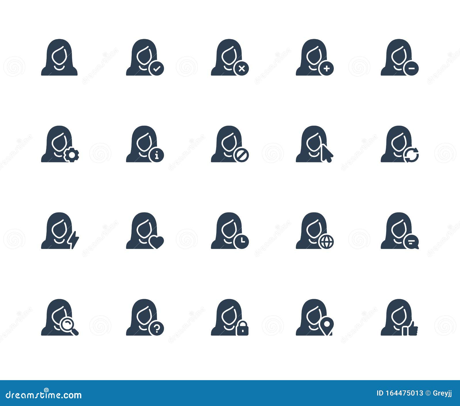 Icons of Female User Avatars for Web Account. Glyph Style Stock Vector ...