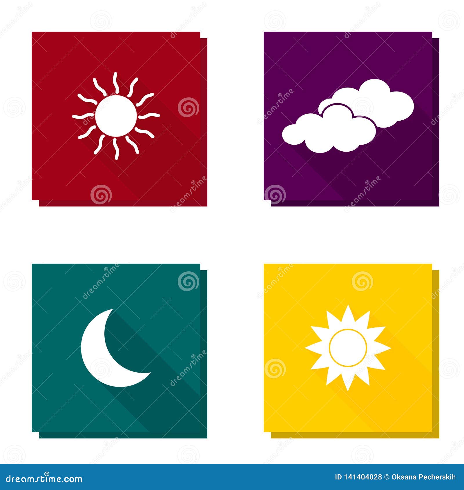 Vector Icon Set with Long Shadow Sun, Cloud and Moon. Weather Symbol ...