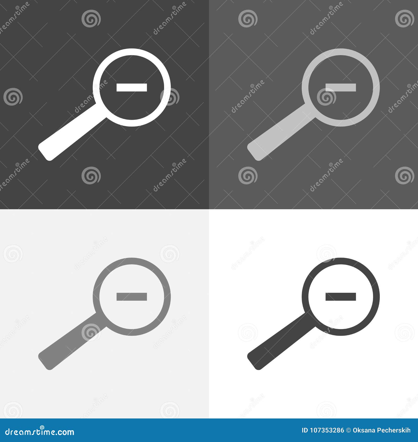 Vector Icon Set of the Magnifying Glass, Object Decrease, Distance on ...