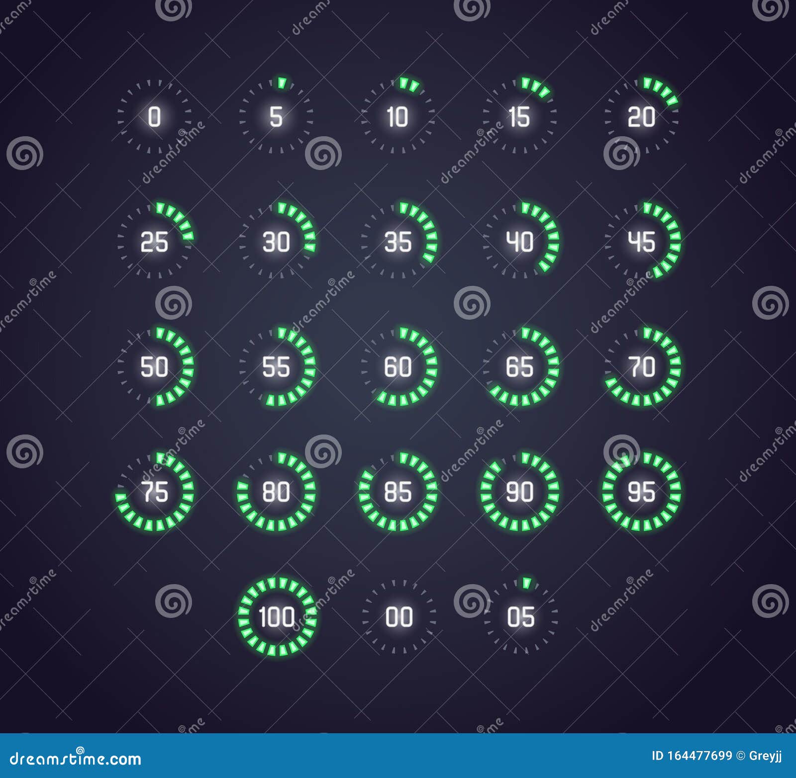 Icon Set in Neon Style of Loading, Buffering, Progress Wheel in Dots ...