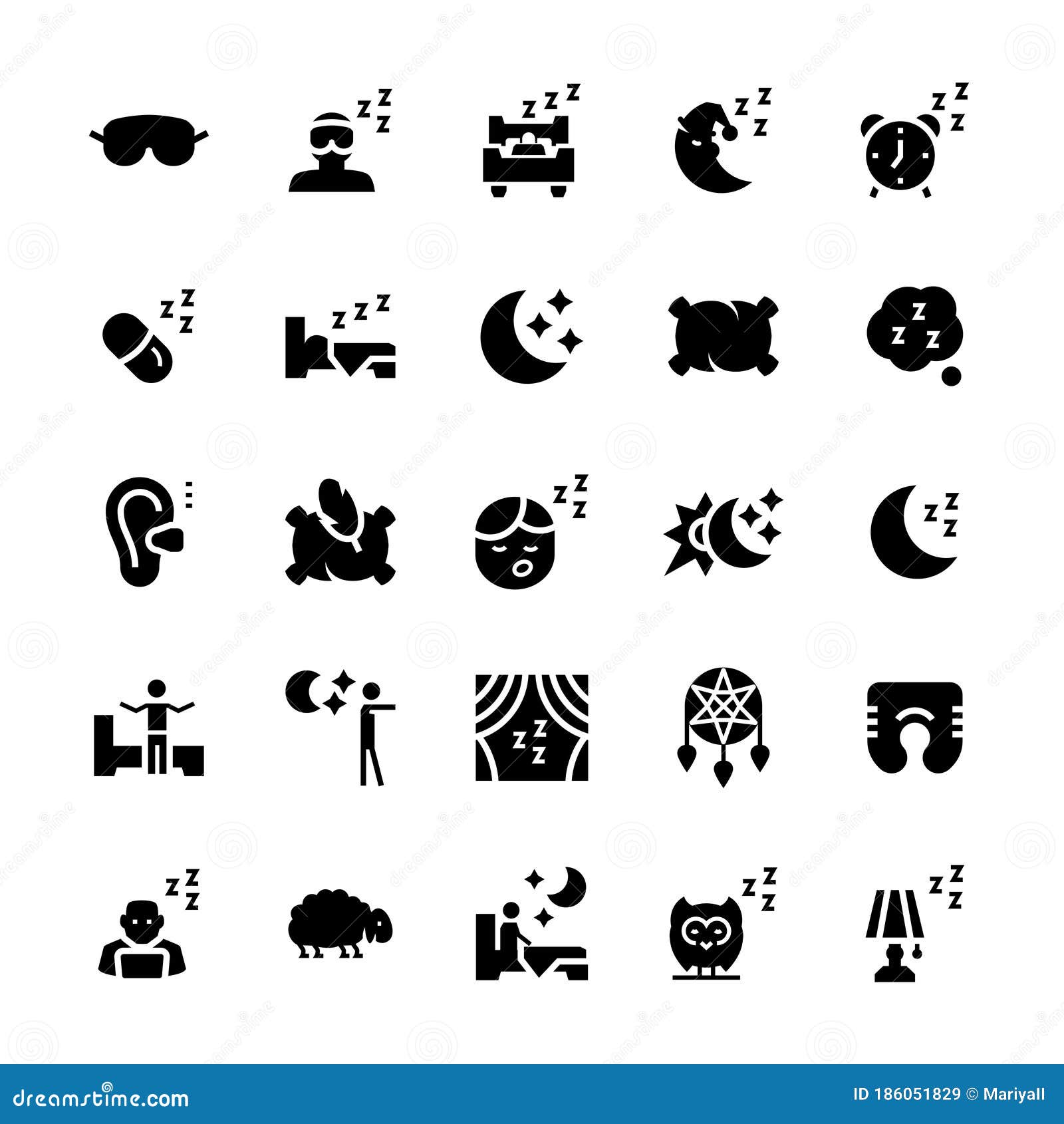 Vector Icon Set of Sleep in Flat Style Stock Vector - Illustration of ...