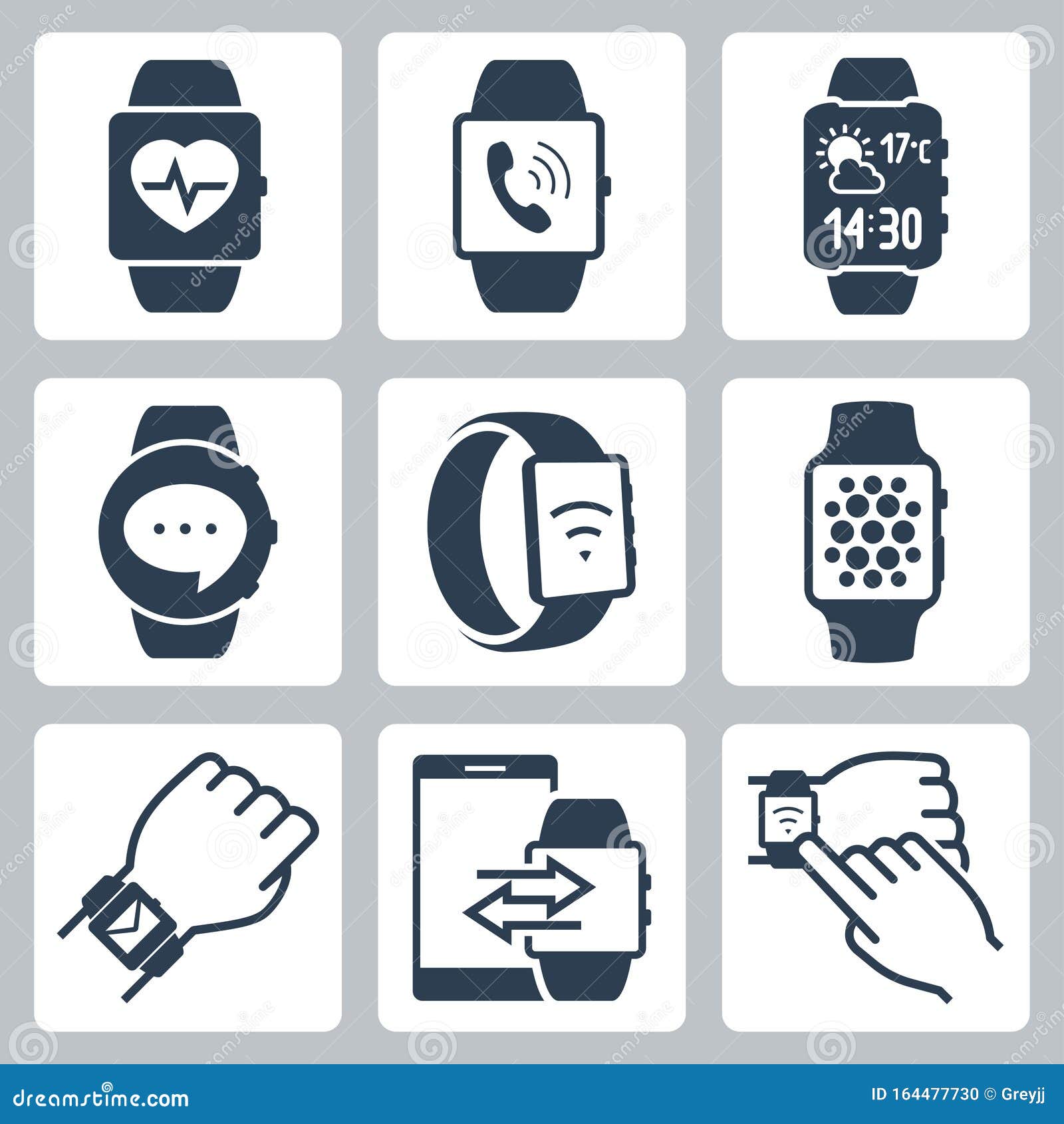 Icons of Smart Watches in Glyph Style Stock Vector - Illustration of ...