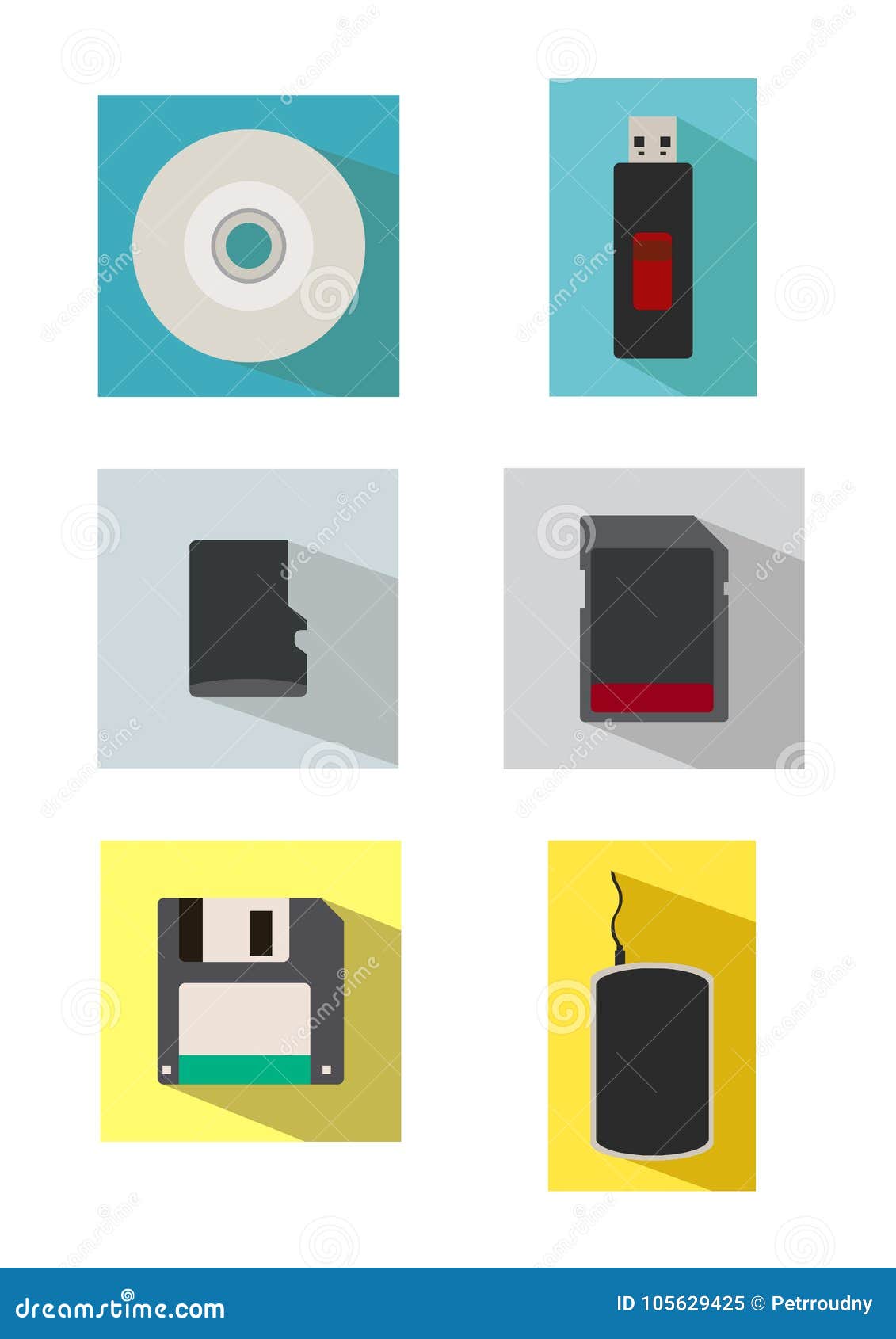 Vector Icon Set of Storage Media in Flat Style Stock Vector ...