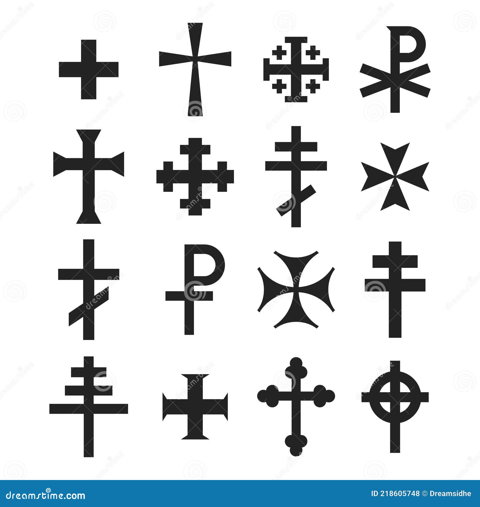 Vector Icon Set with Variants of Christian Cross Stock Vector ...
