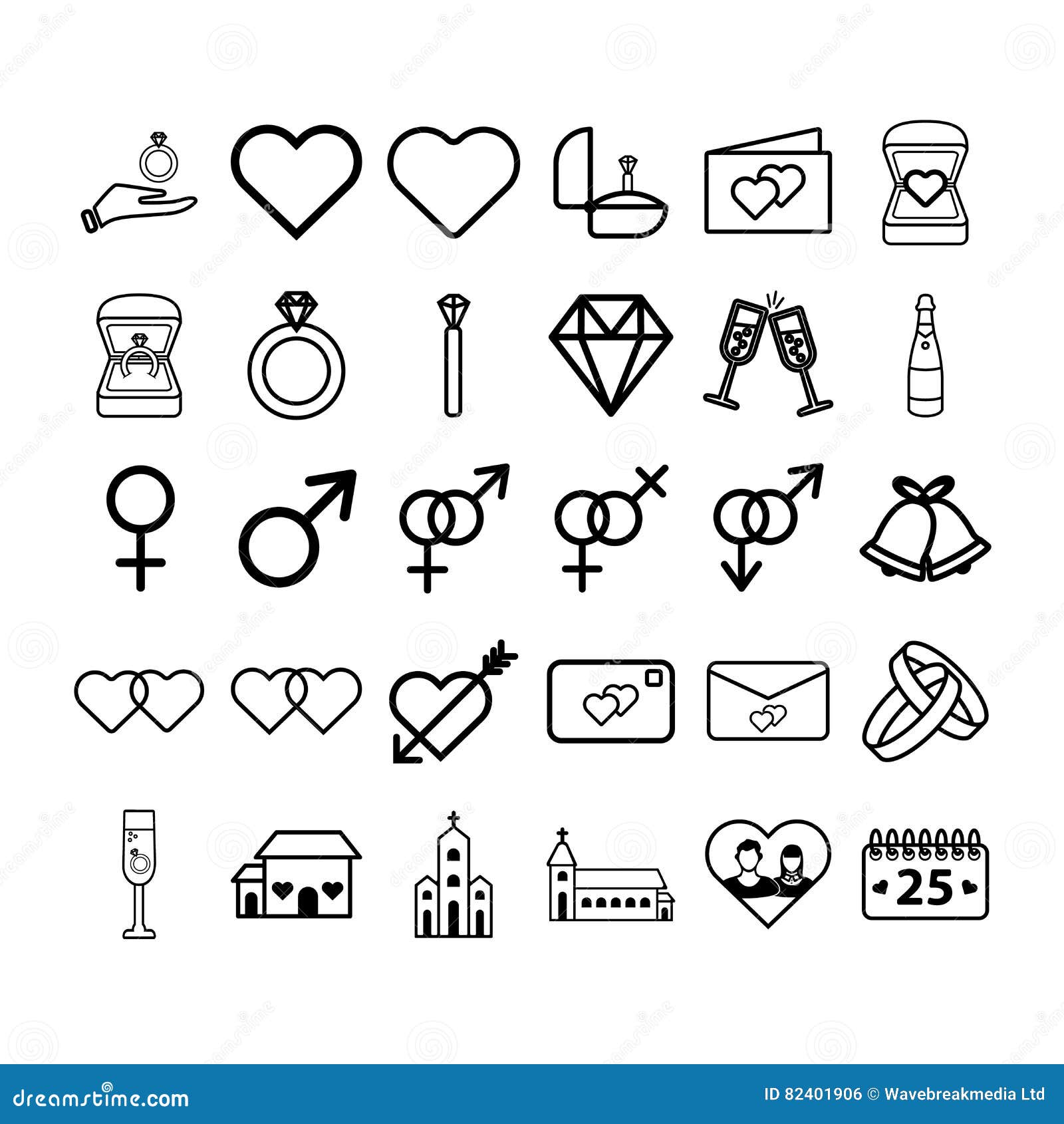 Vector Icon Set of Wedding and Engagement Stock Illustration ...