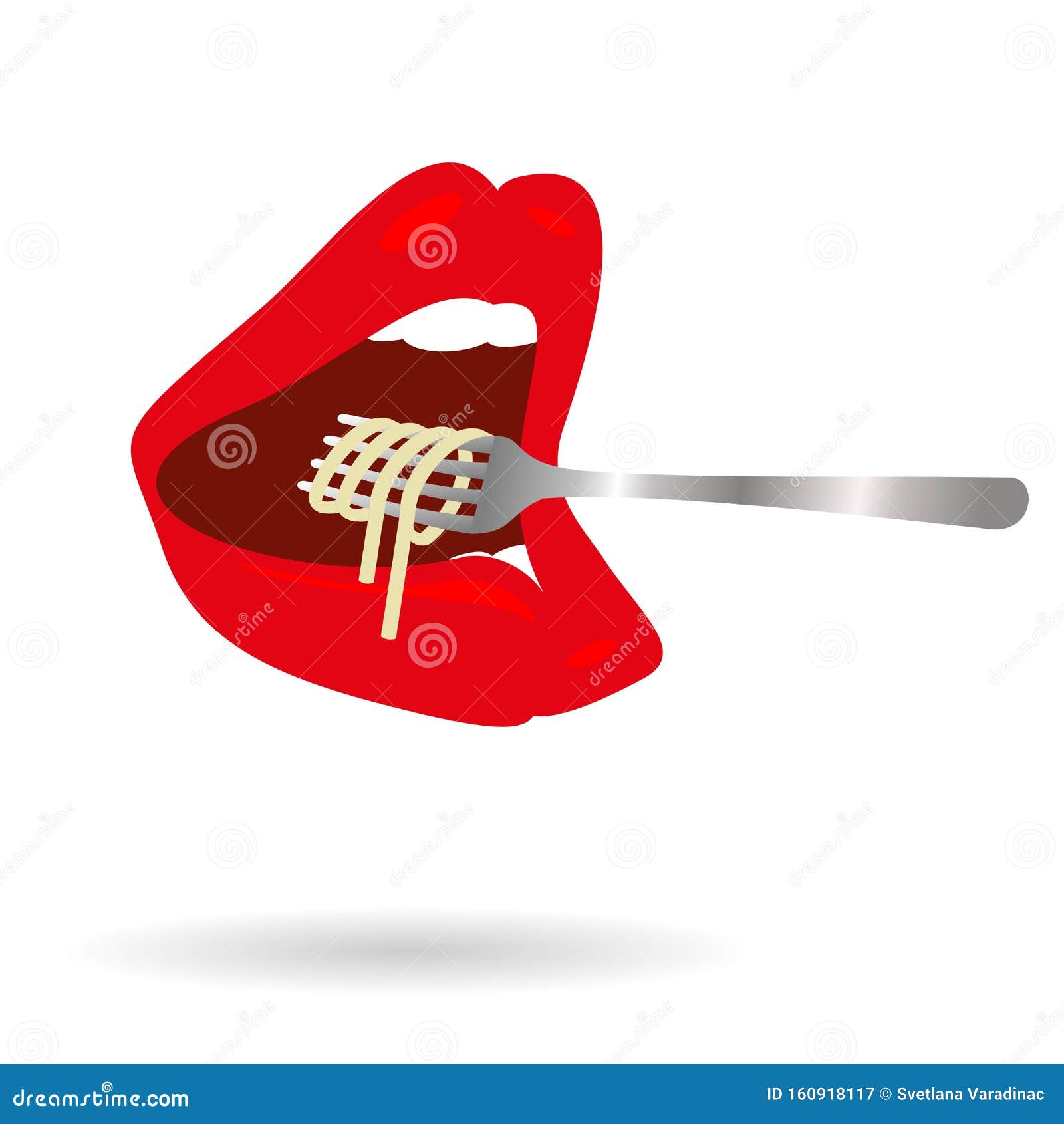 Large Mouth with Red Lips Eat Pasta. Stock Vector - Illustration of ...