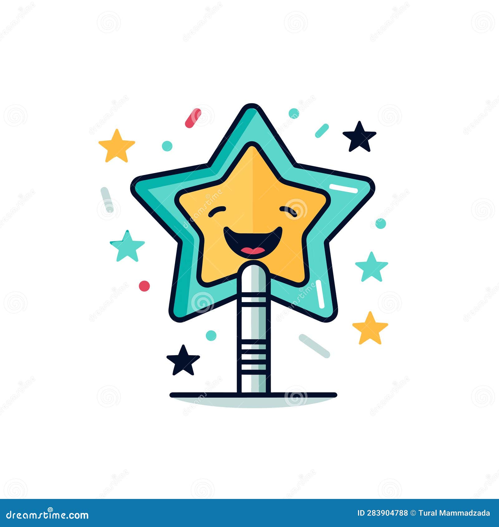 Vector Icon of a Smiling Star Icon on a Pole Against a Flat Vector ...