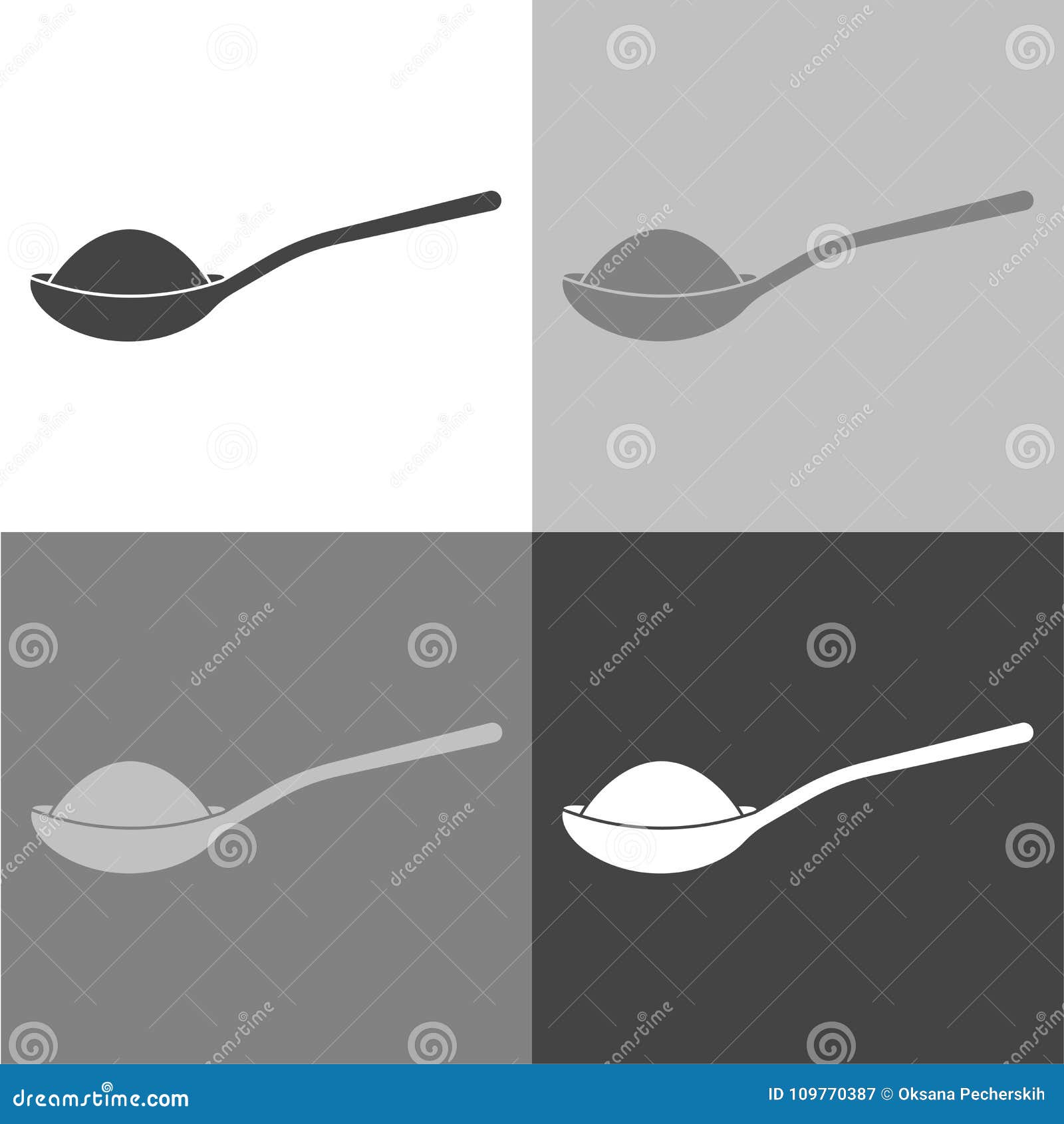 Vector Icon of a Spoon with Sugar or Salt. Vector Icon on White-grey ...