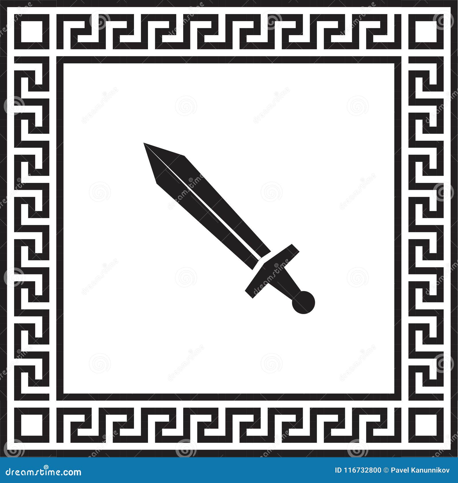 Vector Icon Sword in a Frame with a Greek Ornament Stock Illustration ...