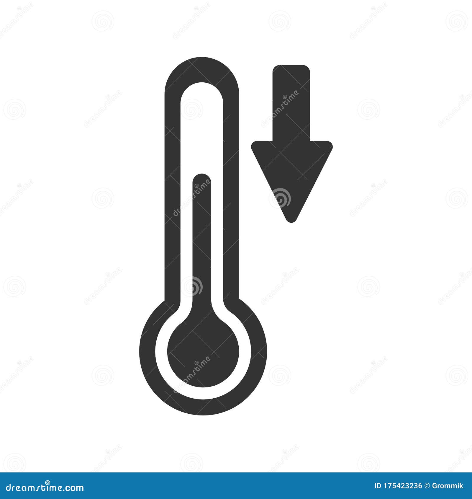 Vector Icon of a Thermometer with a Down Arrow. Temperature Decrease. Temperature Sensor. Simple ...