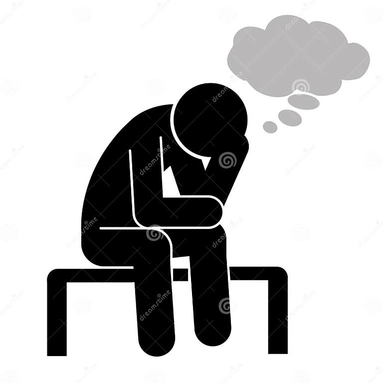 Vector Icon of Thinker Man Sitting on a Small Tool with Thought Bubble ...