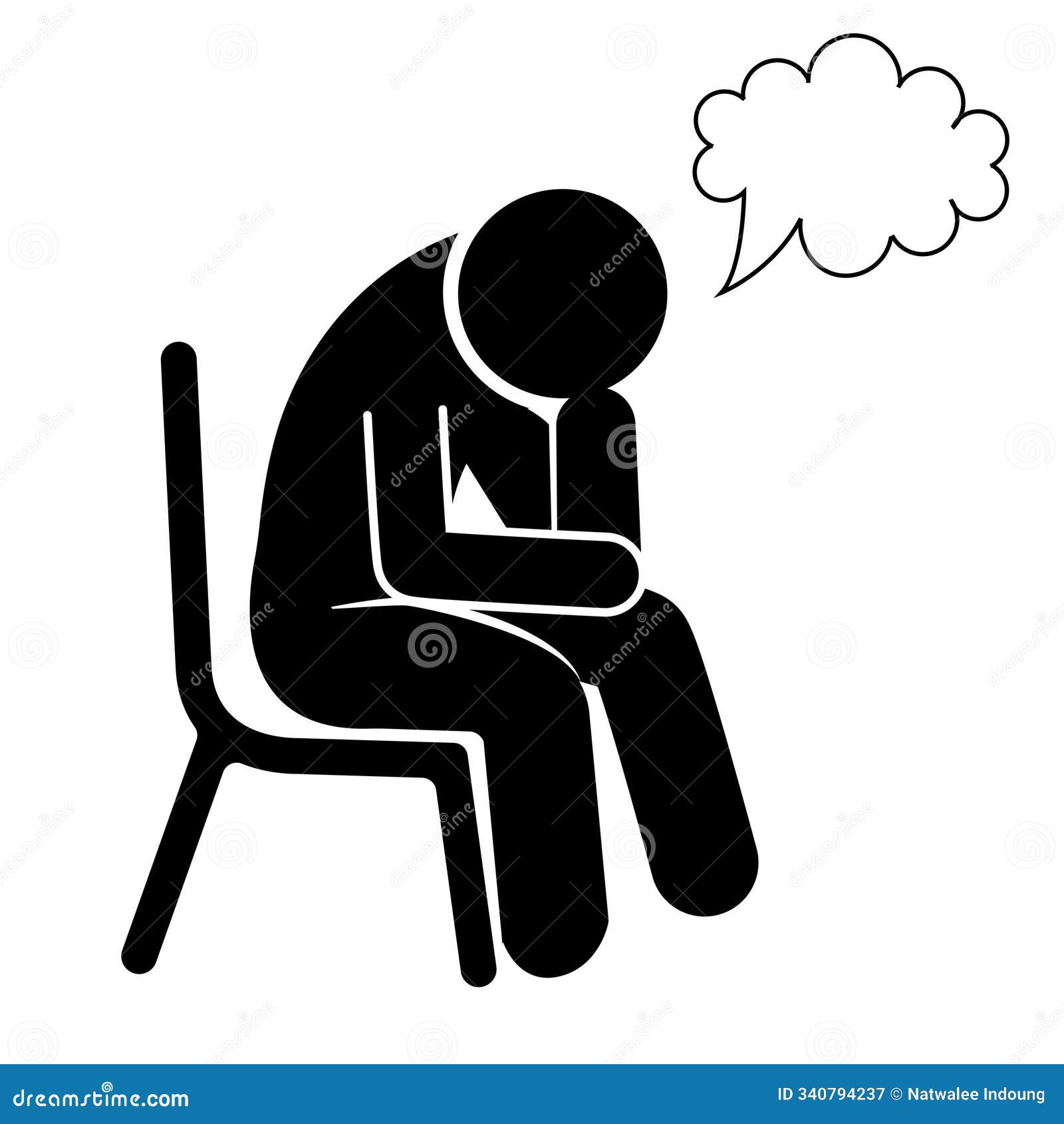 Vector Icon of Thinker Man Sitting on a Tool with Thought Bubble Symbol ...